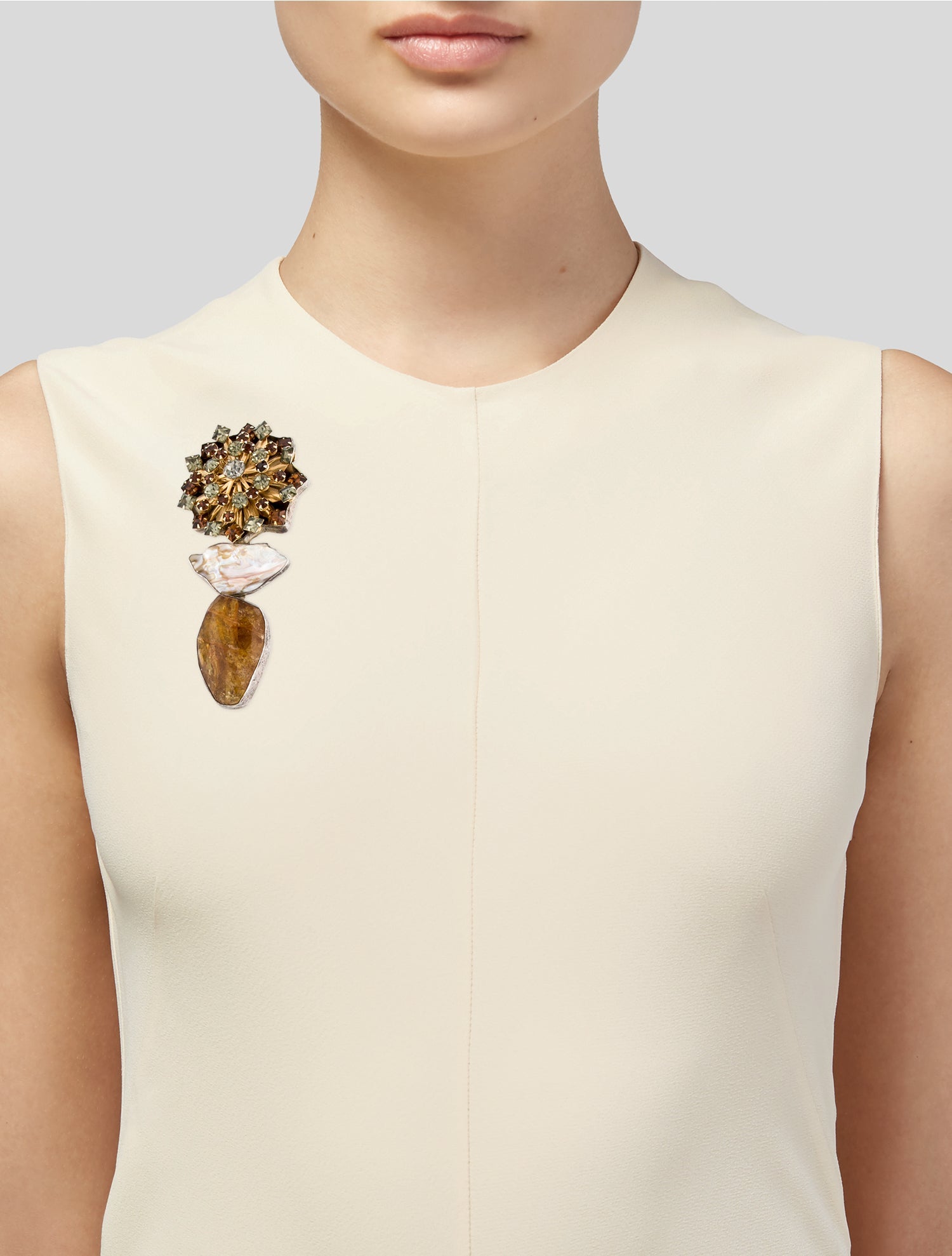 Rebecca Collins Vintage Pearl, Heliodor & Crystal Brooch - Pin ...