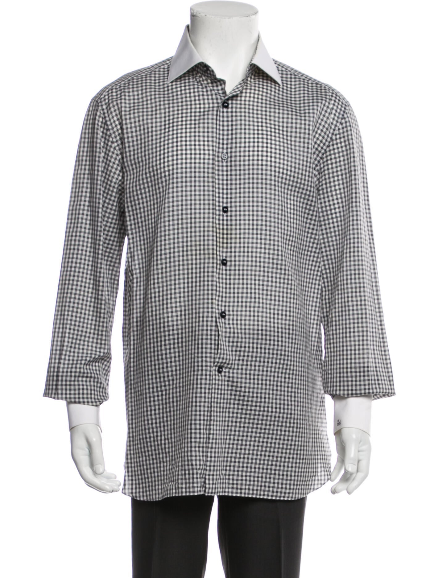 Stefano Ricci Plaid Print Long Sleeve Dress Shirt - Black Dress Shirts ...