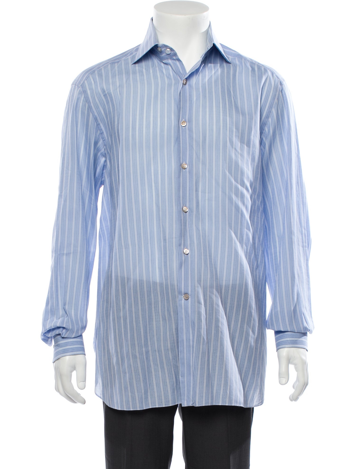 Stefano Ricci Striped Long Sleeve Dress Shirt - Blue Dress Shirts ...