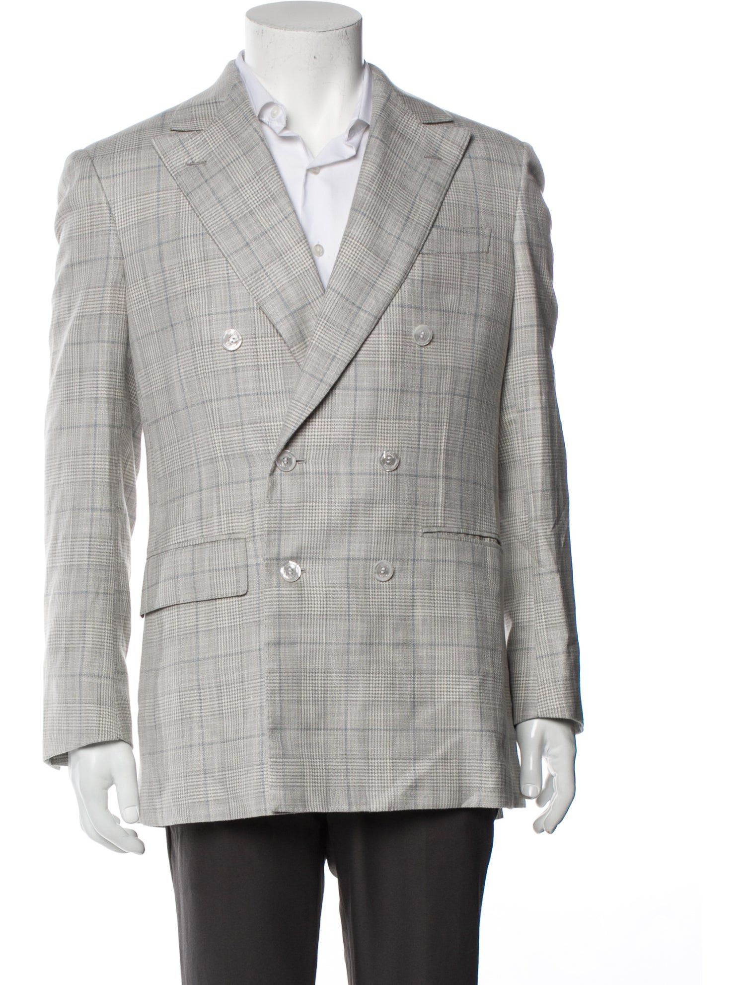 Stefano Ricci Plaid Print Blazer w/ Tags - Grey Suiting, Clothing ...