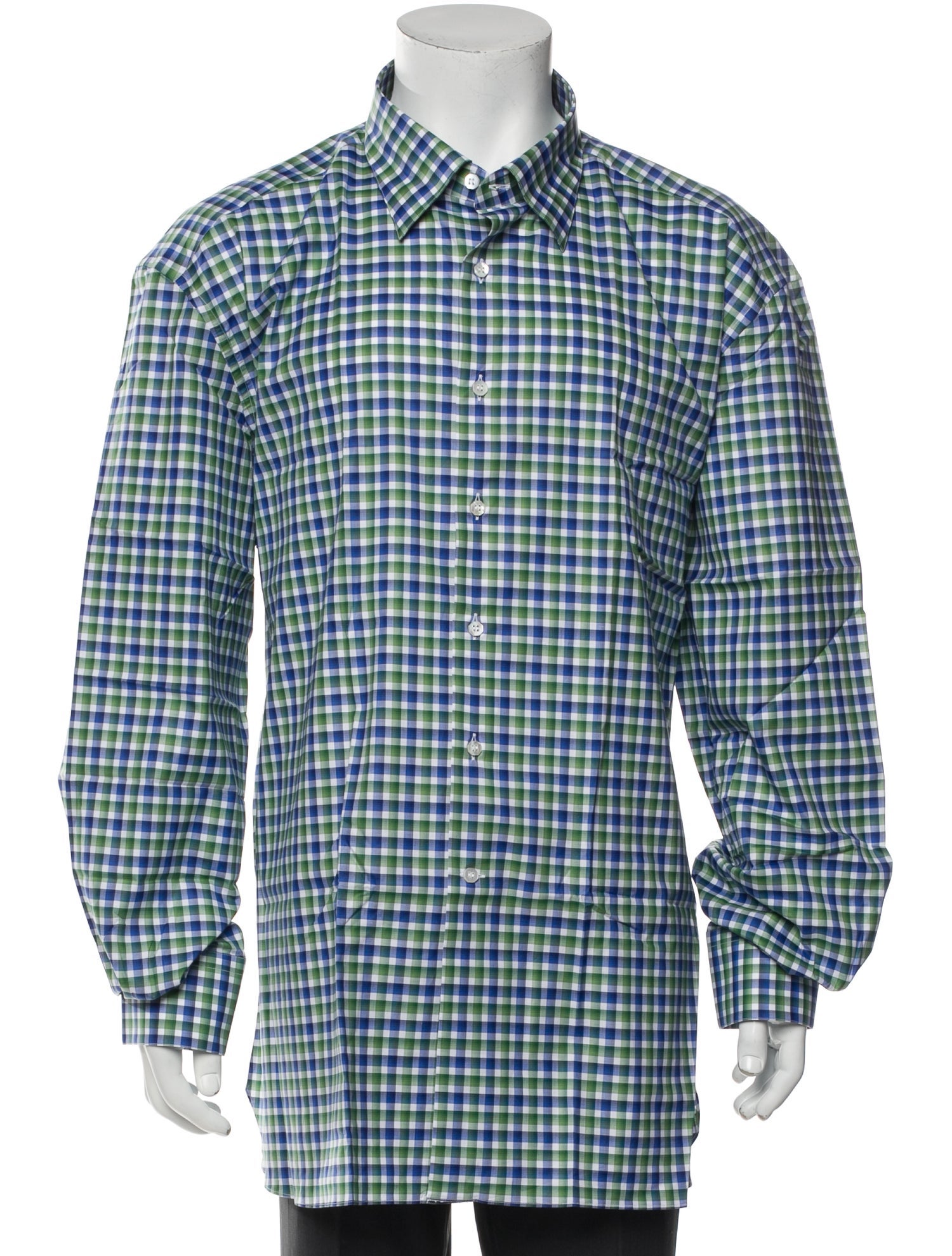 Stefano Ricci Silk Plaid Print Shirt w/ Tags - Blue Dress Shirts ...
