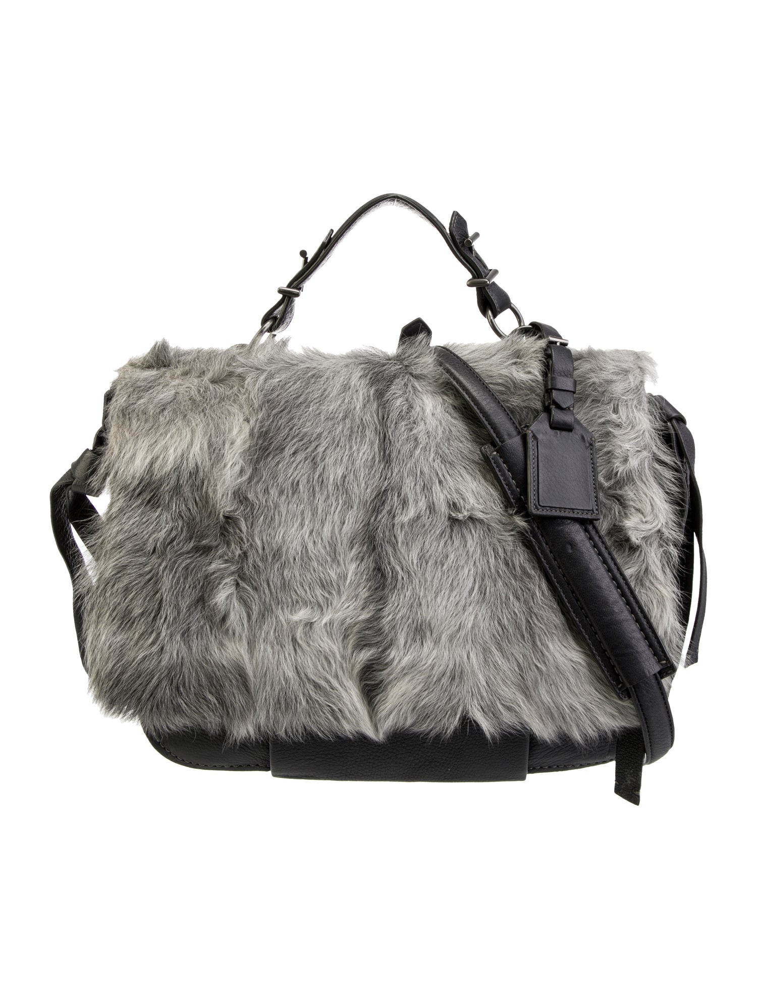 Reed Krakoff Fur Trimmed Leather Cross Body Bag - Grey Crossbody Bags ...