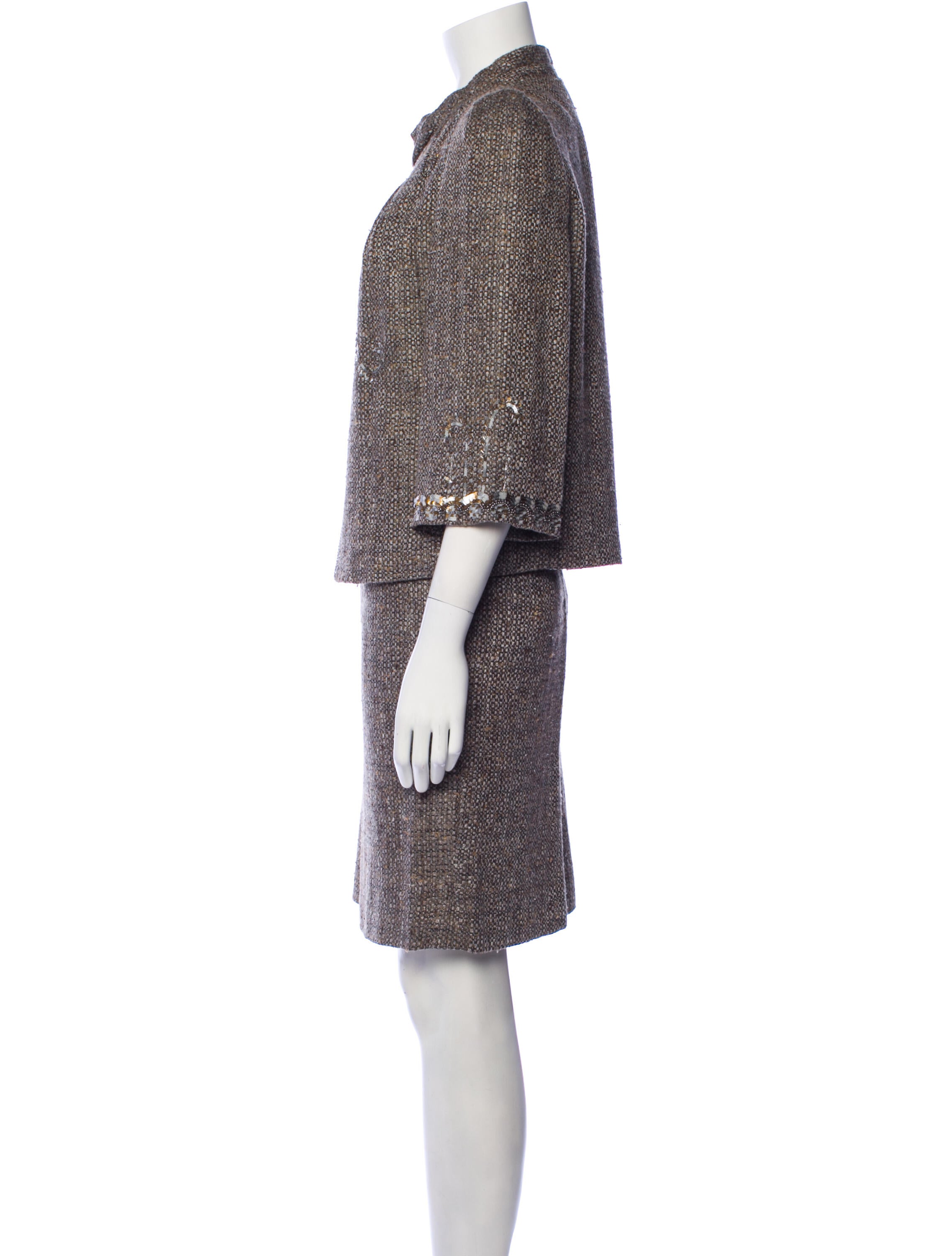 Dolce & Gabbana Virgin Wool Tweed Pattern Skirt Set - Brown Suits and ...