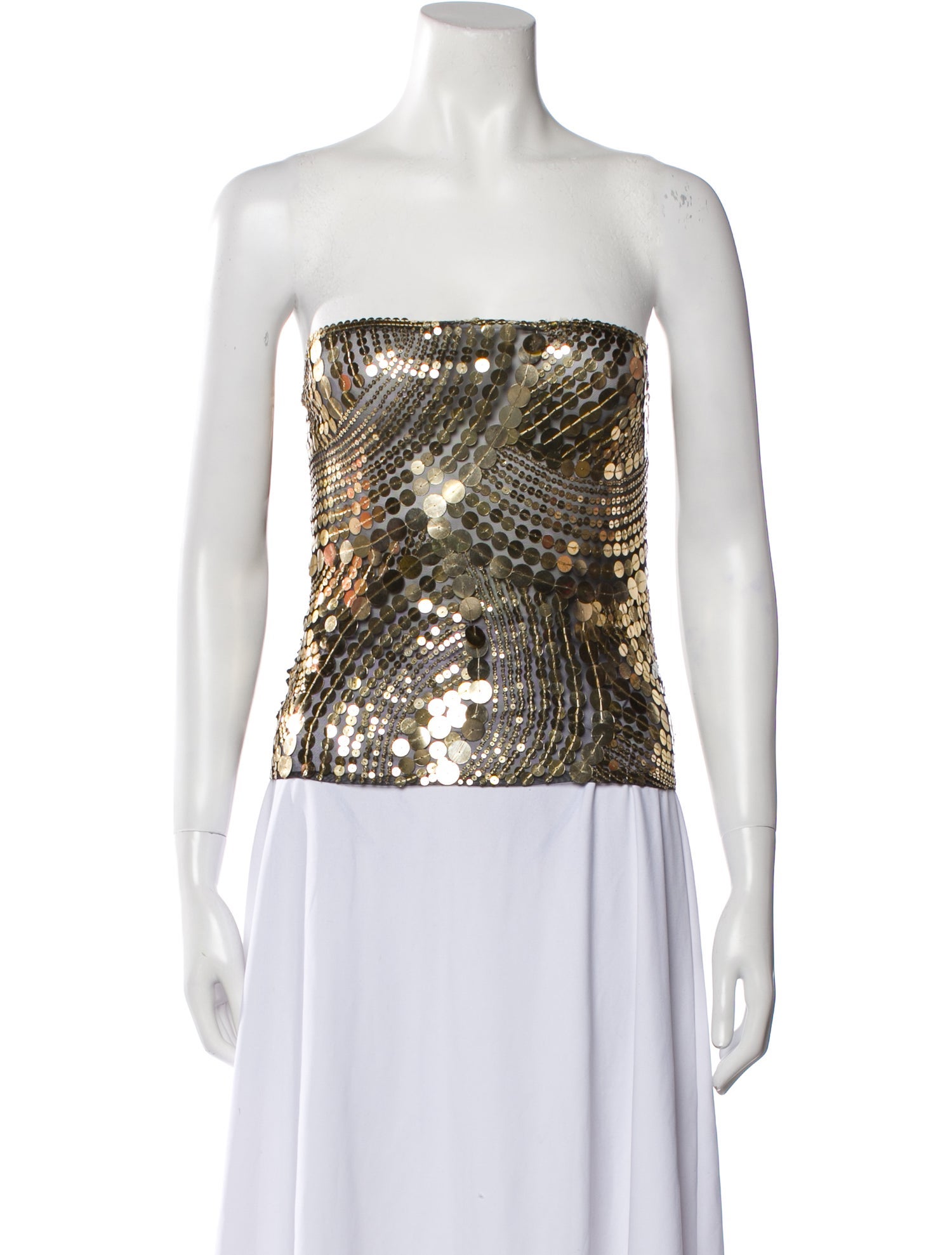 Reem Acra Printed Strapless Crop Top - Black Tops, Clothing - REM22221 ...