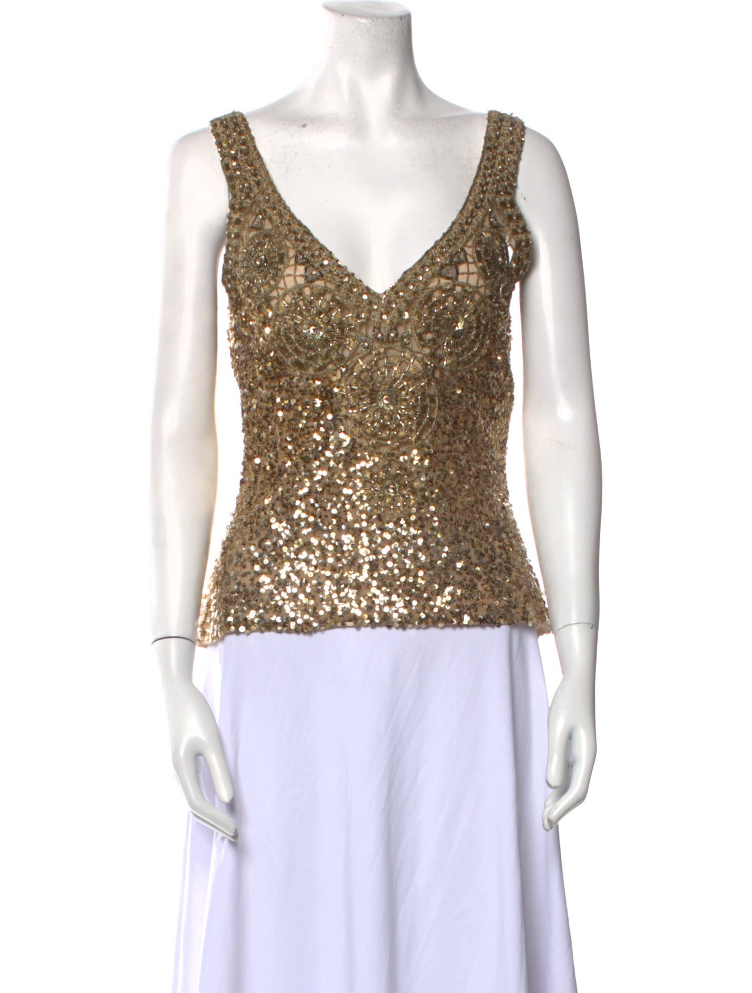 Reem Acra V-Neck Sleeveless Top - Gold Tops, Clothing - REM22396 | The ...