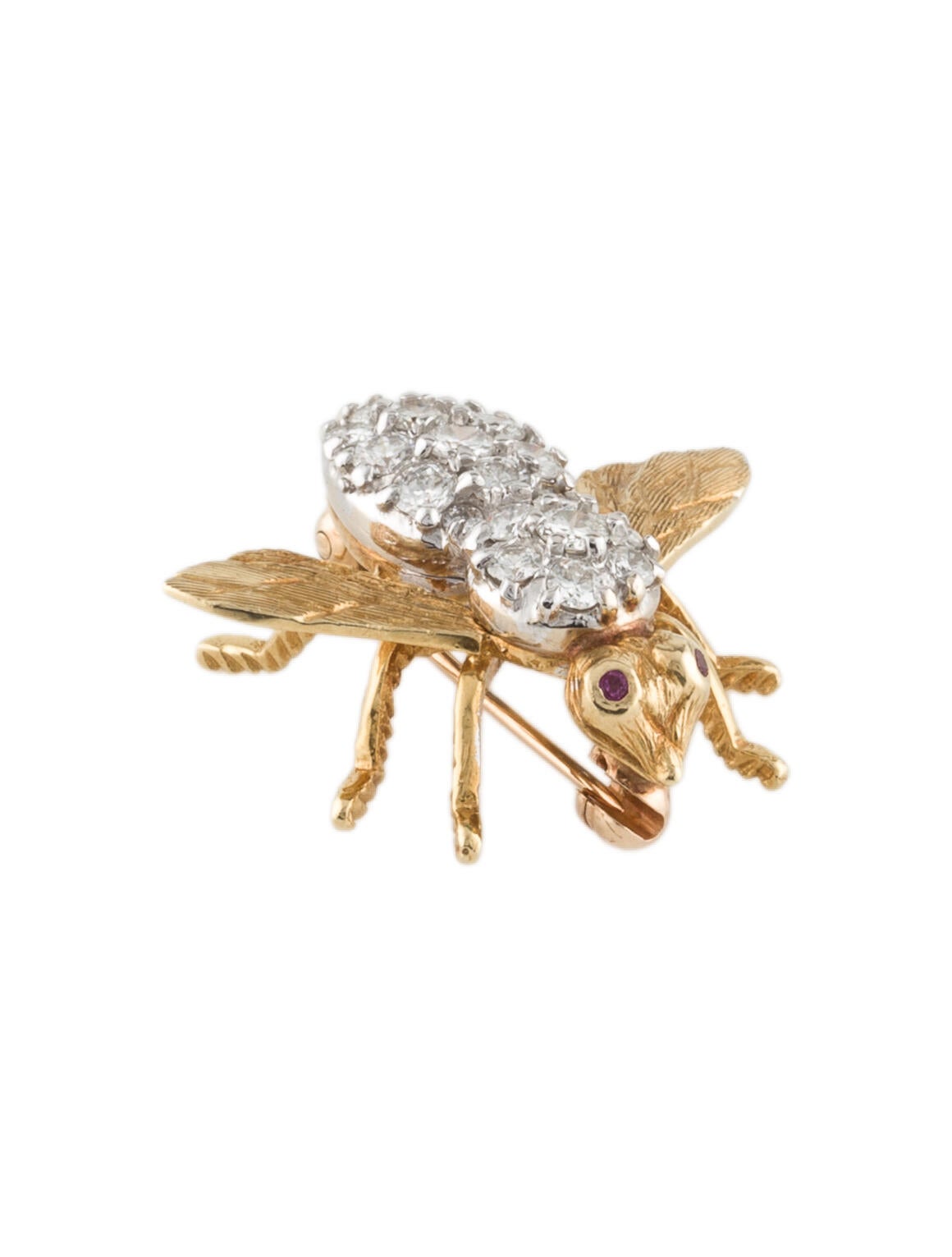 Herbert Rosenthal Vintage Two-Tone Diamond & Ruby Bee Brooch - 18K ...