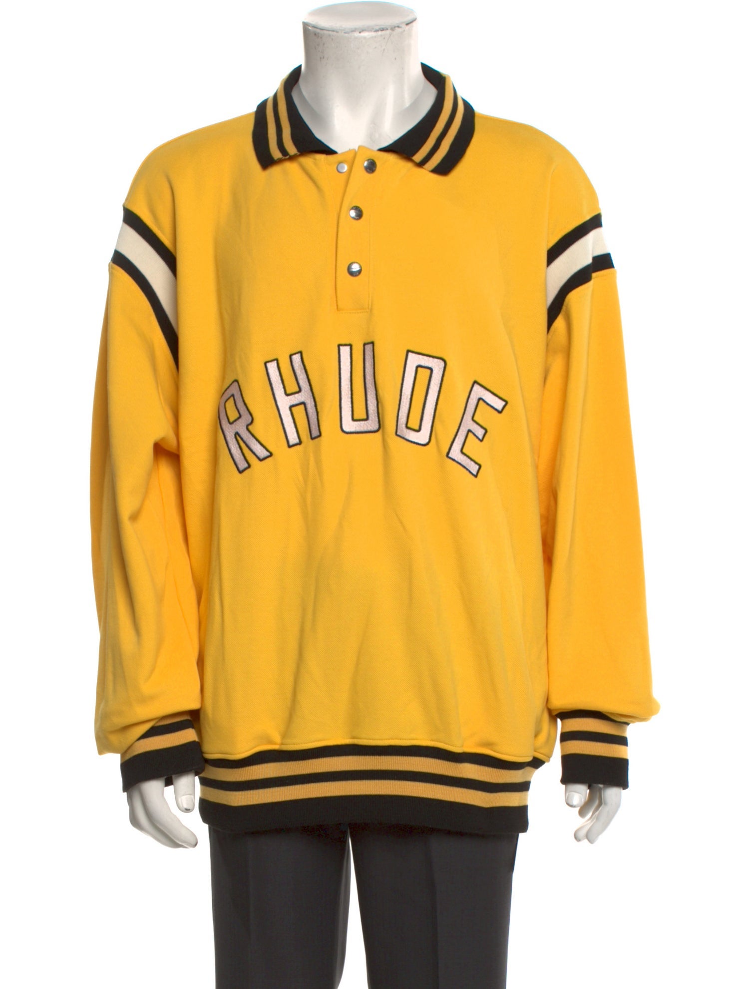 RHUDE 2024 Warm Up Long Sleeve Polo Hoodie - Yellow Sweatshirts ...