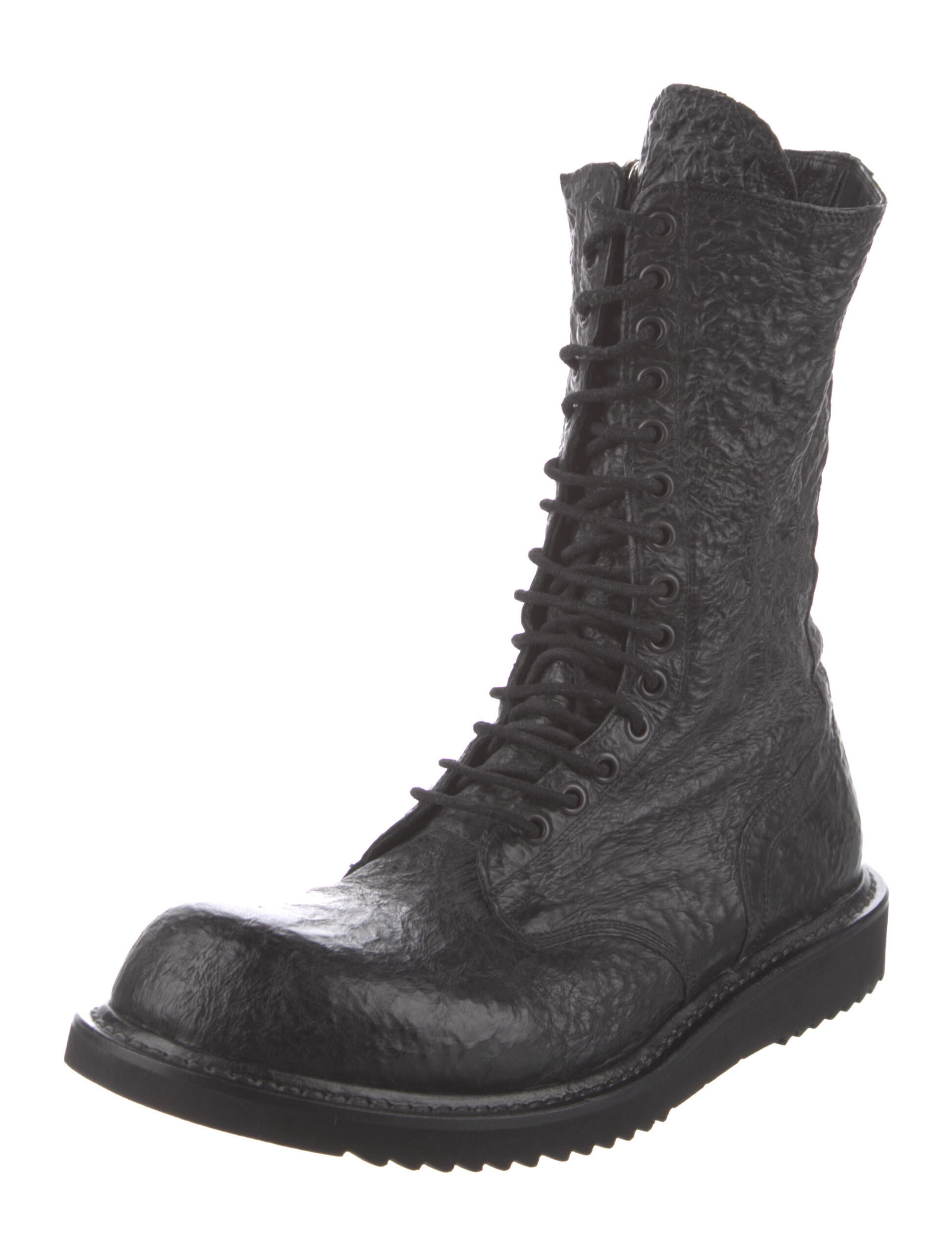 Rick Owens Leather Combat Boots - Black Boots, Shoes - RIC67479 | The ...