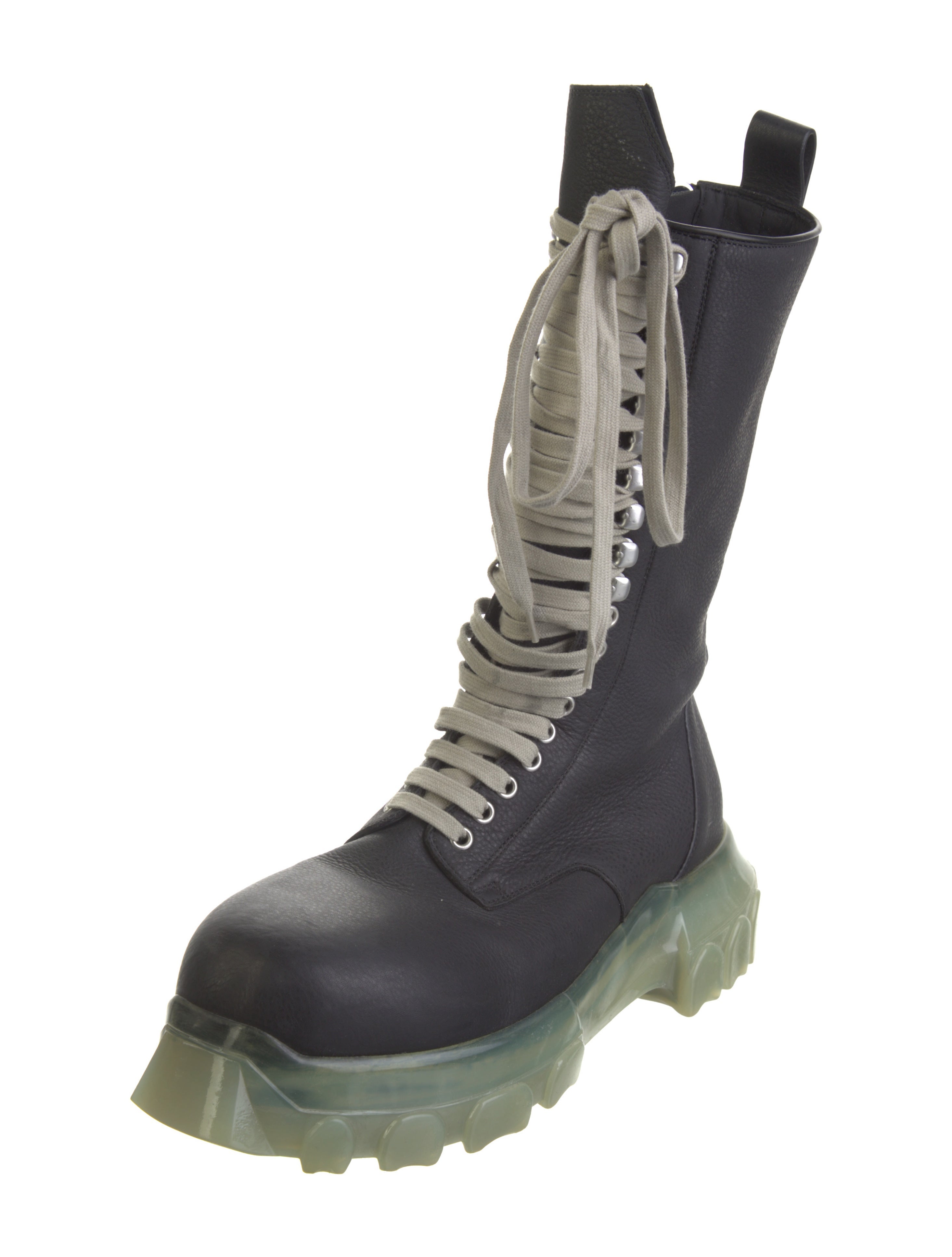 Rick Owens Lace Up Bozo Beetle Leather Combat Boots - Black Boots ...