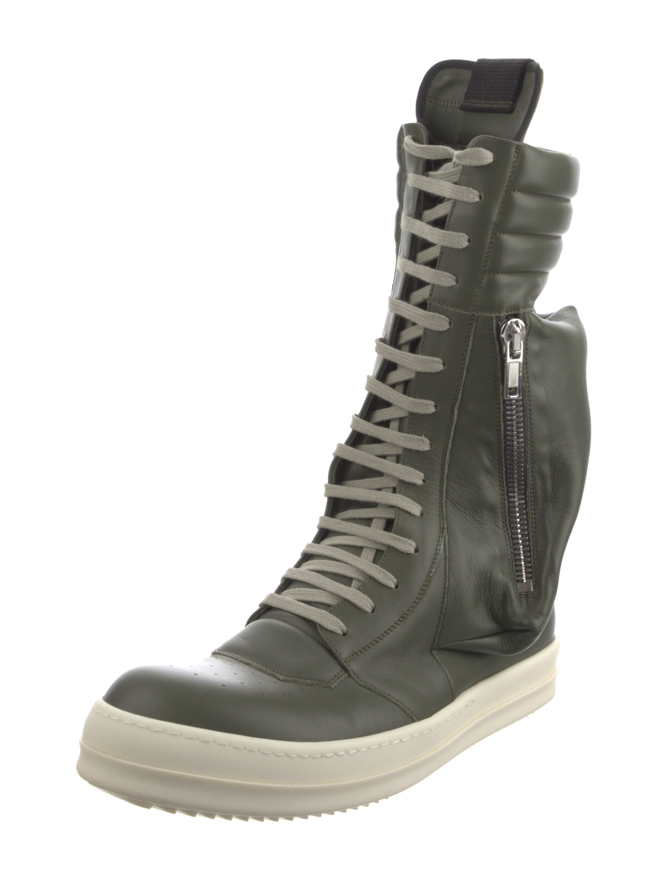 Rick Owens Cargo Geobasket Leather Lace-Up Boots - Green Boots, Shoes ...
