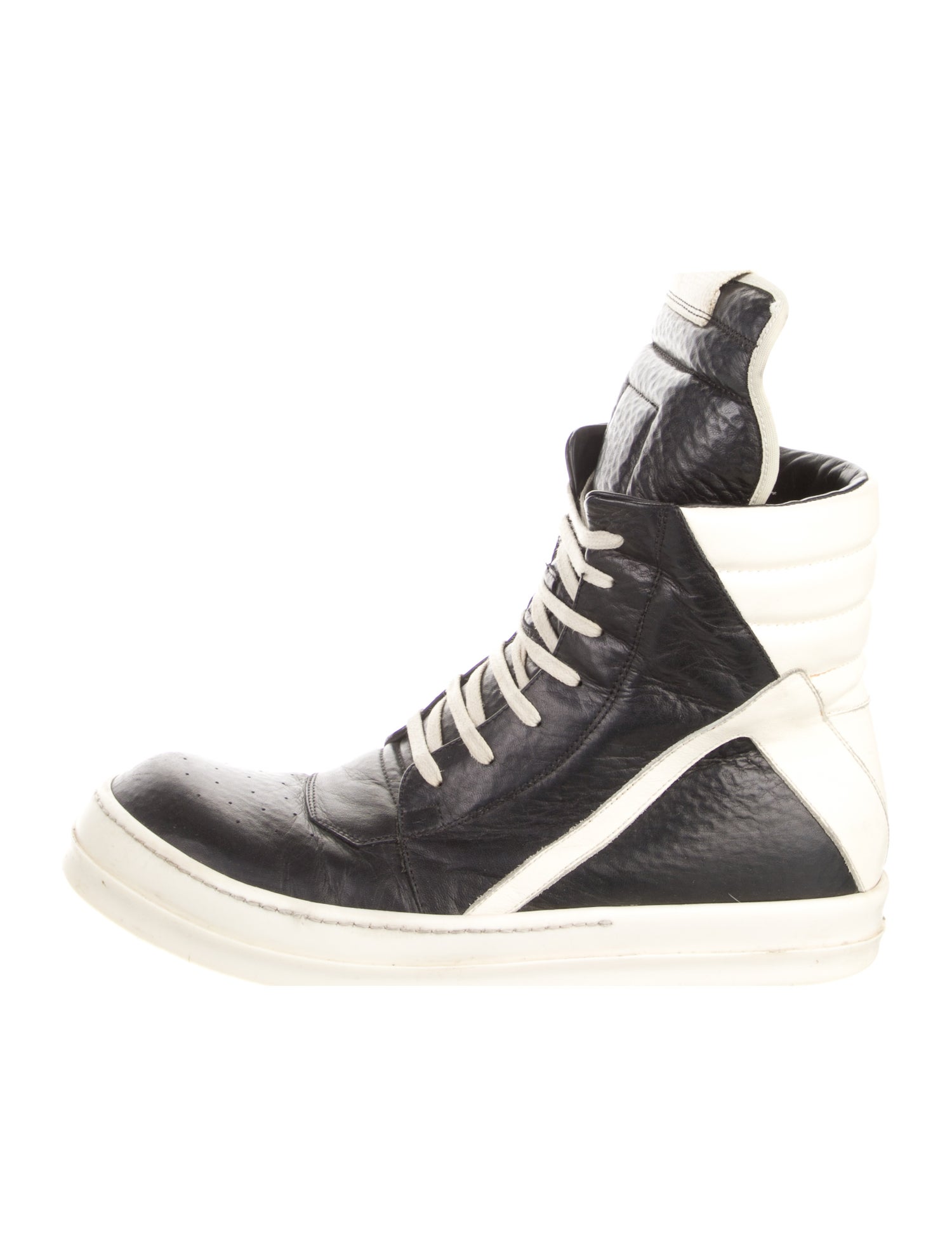 Rick Owens Leather Colorblock Pattern Sneakers - Black Sneakers, Shoes ...