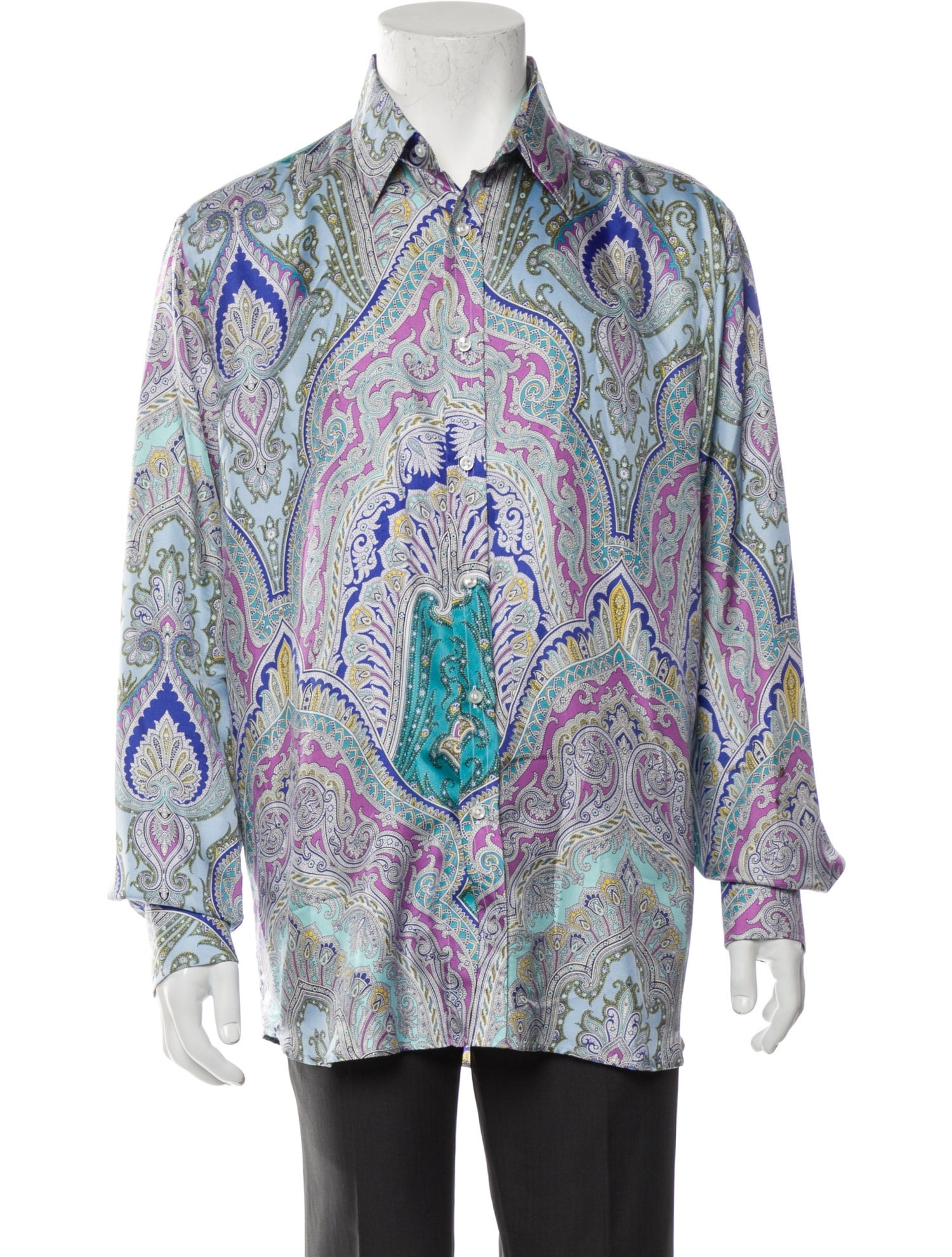 Ralph Lauren Purple Label Silk Paisley Print Dress Shirt - Blue Casual ...