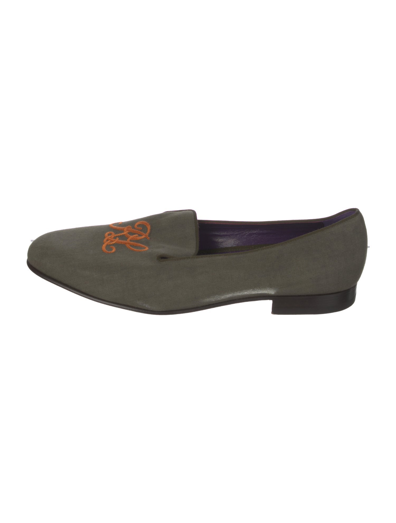 Ralph Lauren Purple Label Suede Graphic Print Loafers - Green Flats ...
