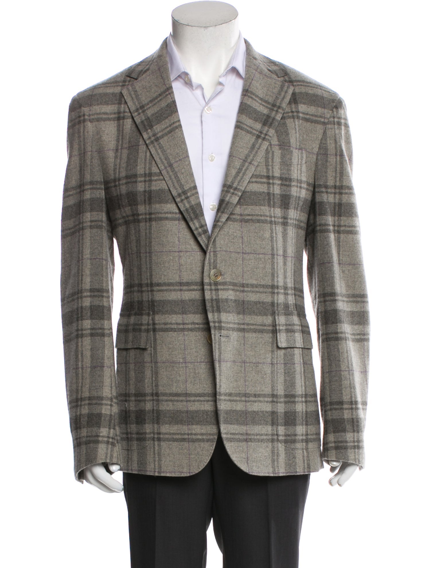 Ralph Lauren Purple Label Wool Plaid Print Blazer - Grey Suiting ...