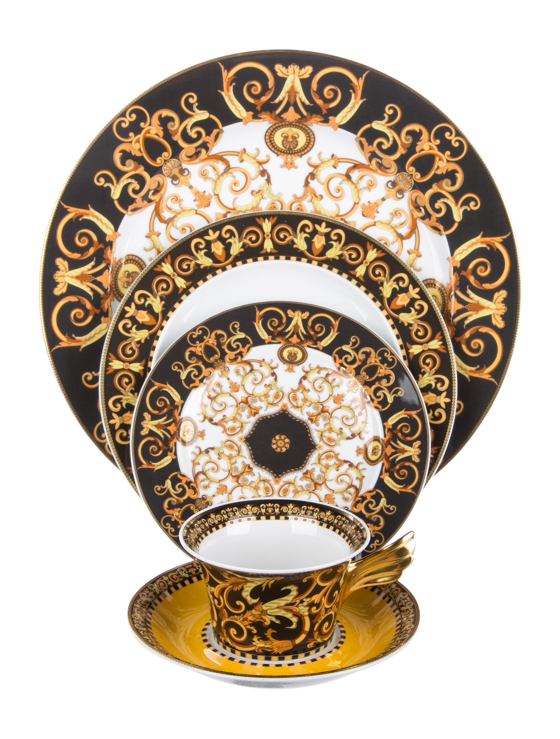 Rosenthal Meets Versace 24-Piece Barocco Tableware Set w/ Tags - Black ...