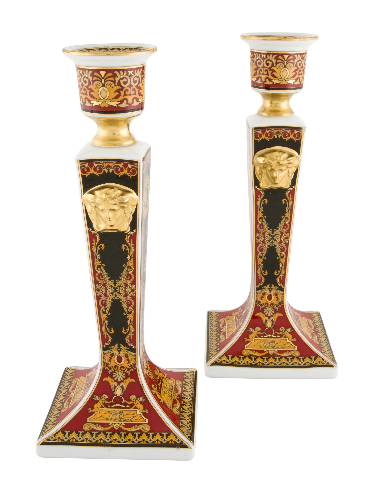 Rosenthal Meets Versace Pair Of Medusa Candlesticks - Red Decorative ...
