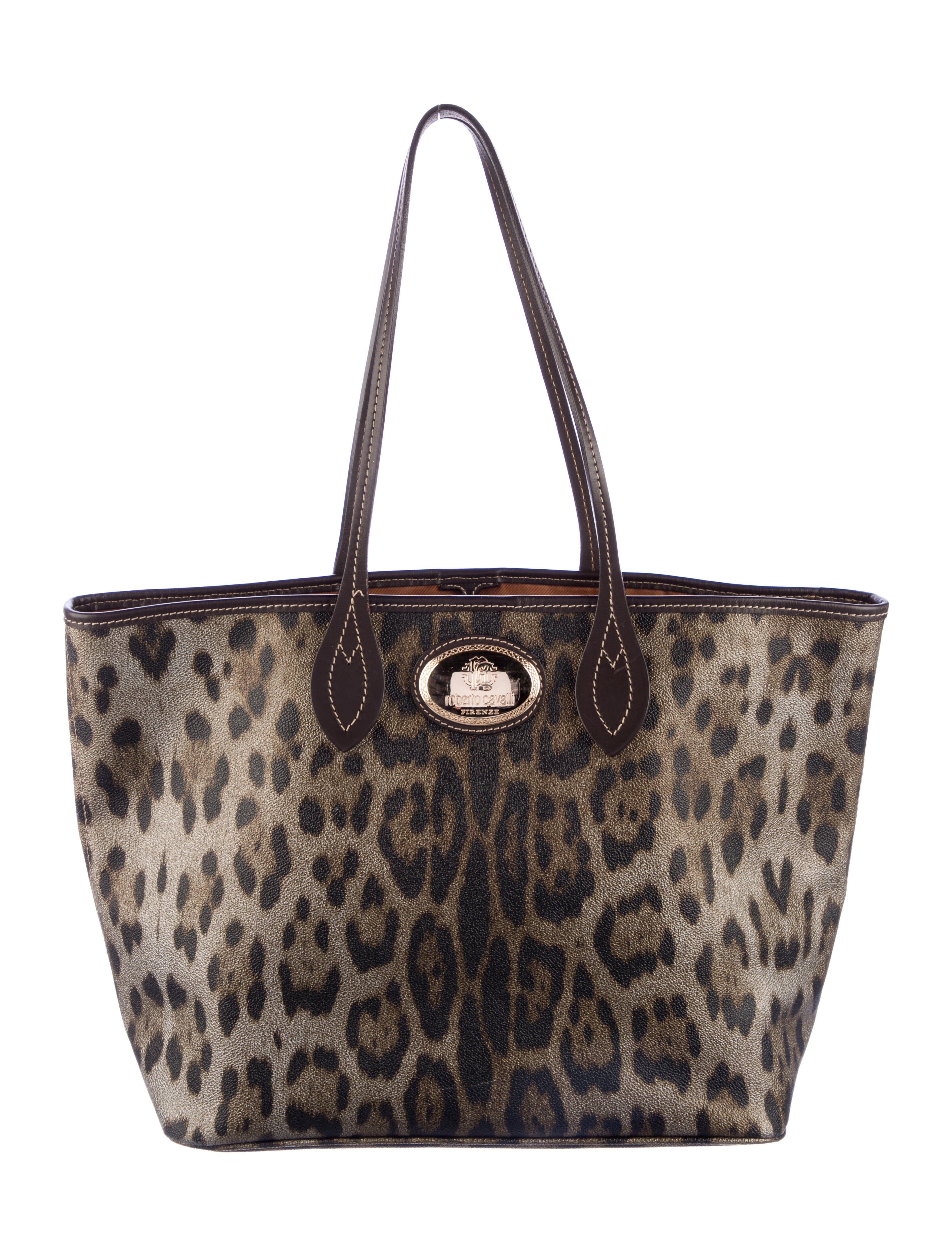 Roberto Cavalli Coated Canvas Leather Trim Tote - Metallic Totes ...