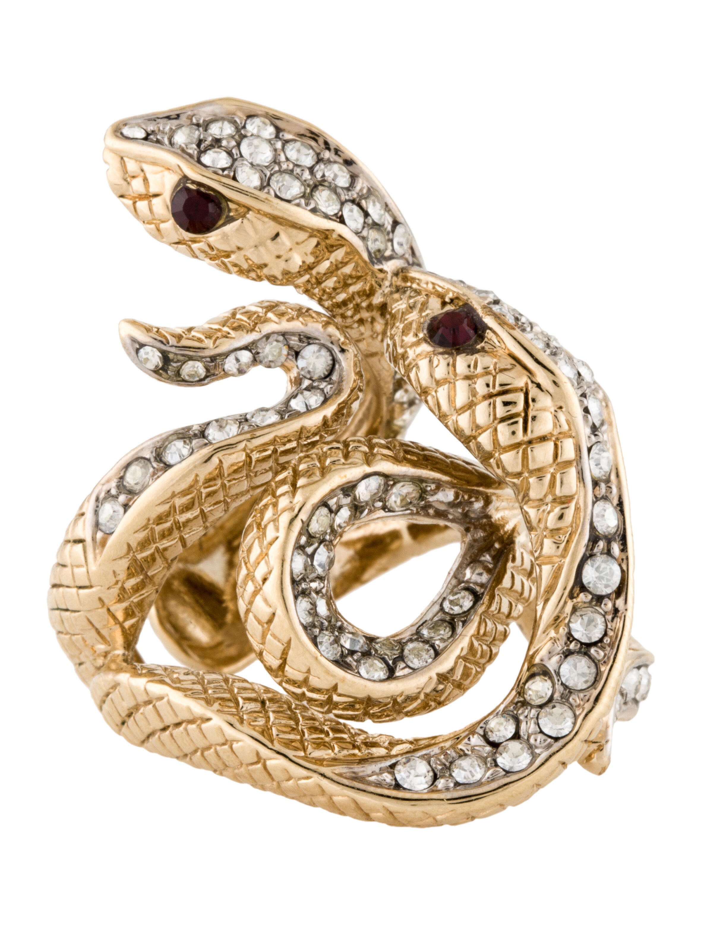 Roberto Cavalli Crystal Embellished double snake Cocktail Ring - Gold ...