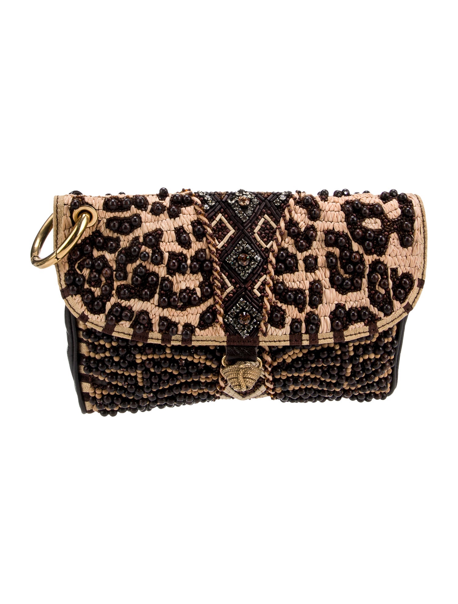 Roberto Cavalli Beaded Accent Raffia Clutch - Brown Clutches, Handbags ...