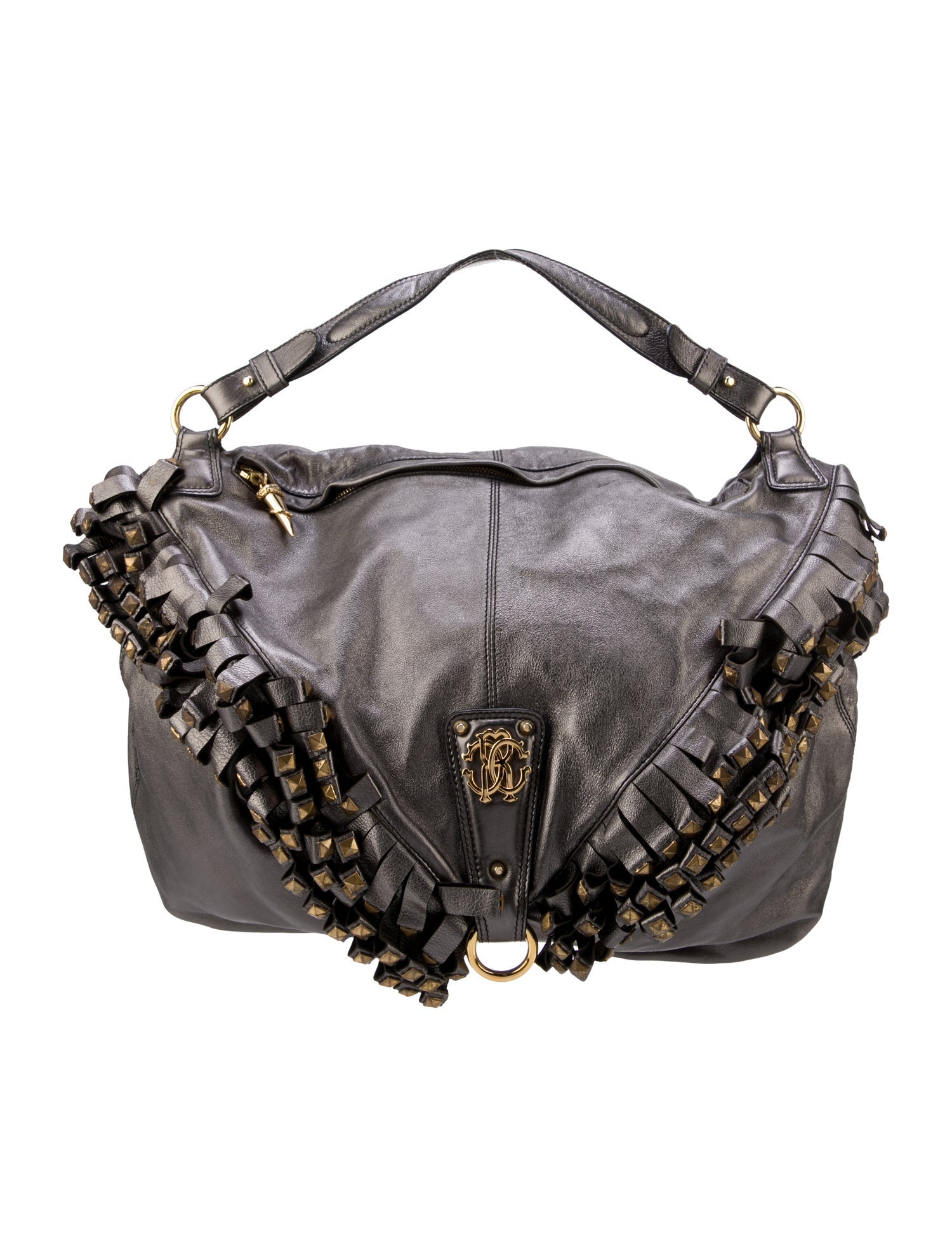 Roberto Cavalli Studded Fringe Hobo - Grey Hobos, Handbags - ROB136992 ...