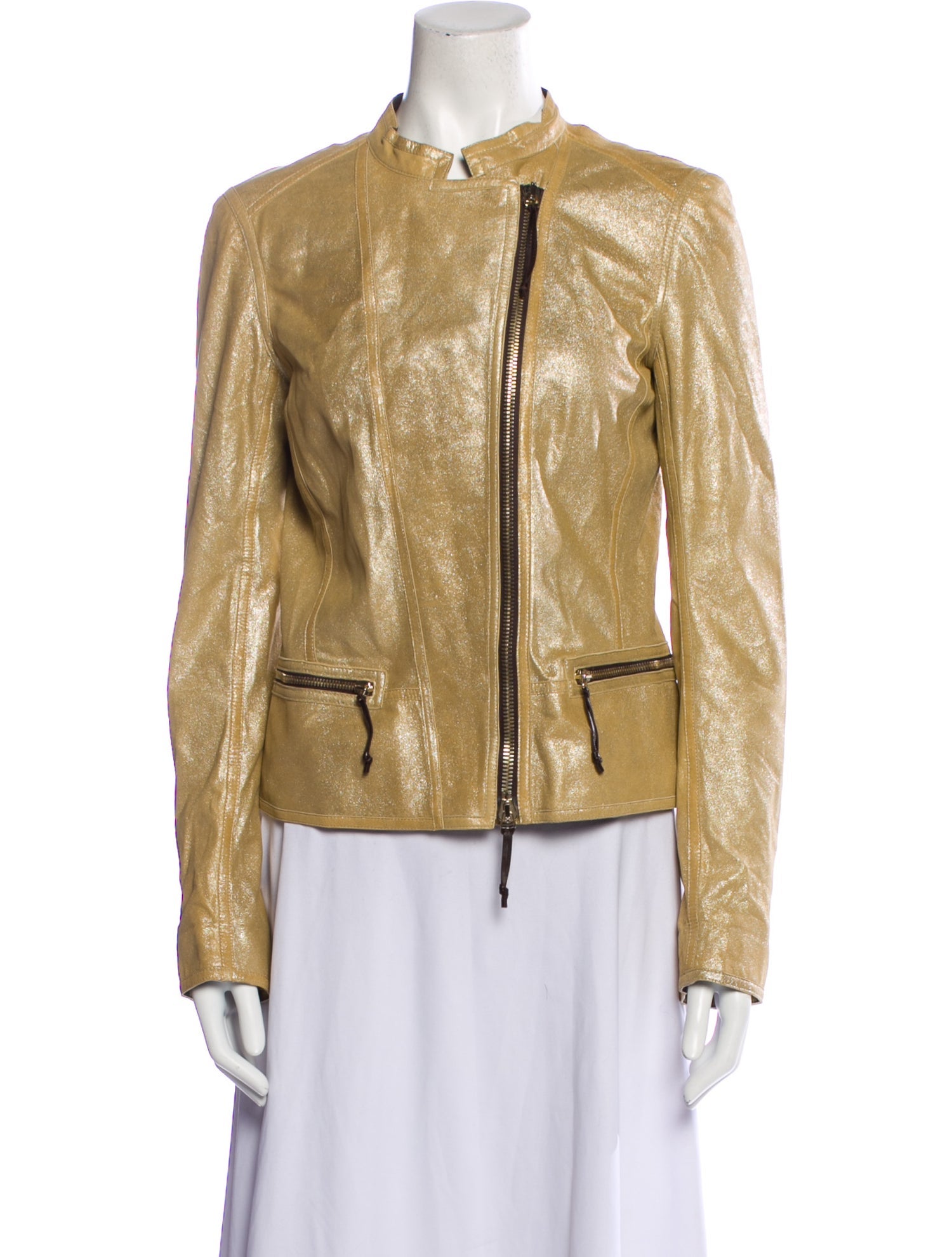 Roberto Cavalli Leather Biker Jacket - Gold Jackets, Clothing ...