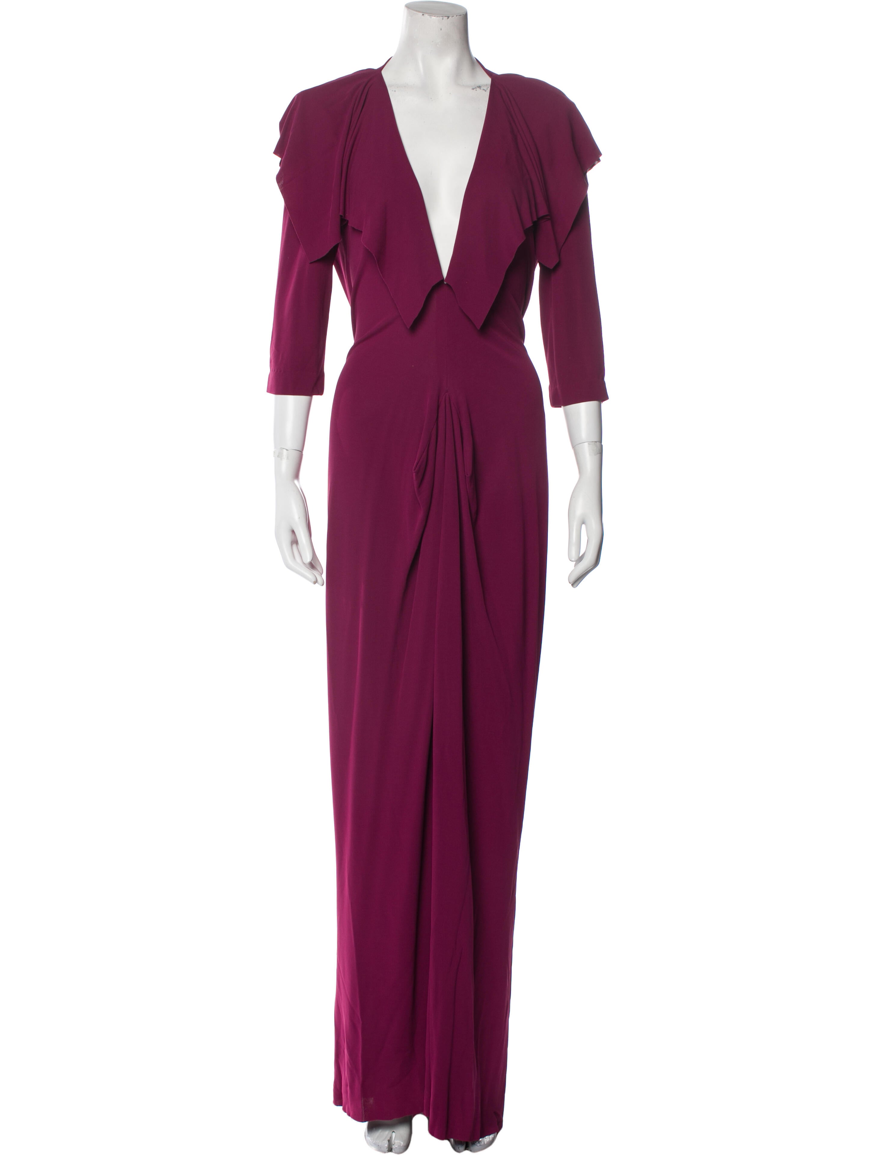 Roland Mouret V-Neck Long Dress - Purple Dresses, Clothing - ROL39872 ...