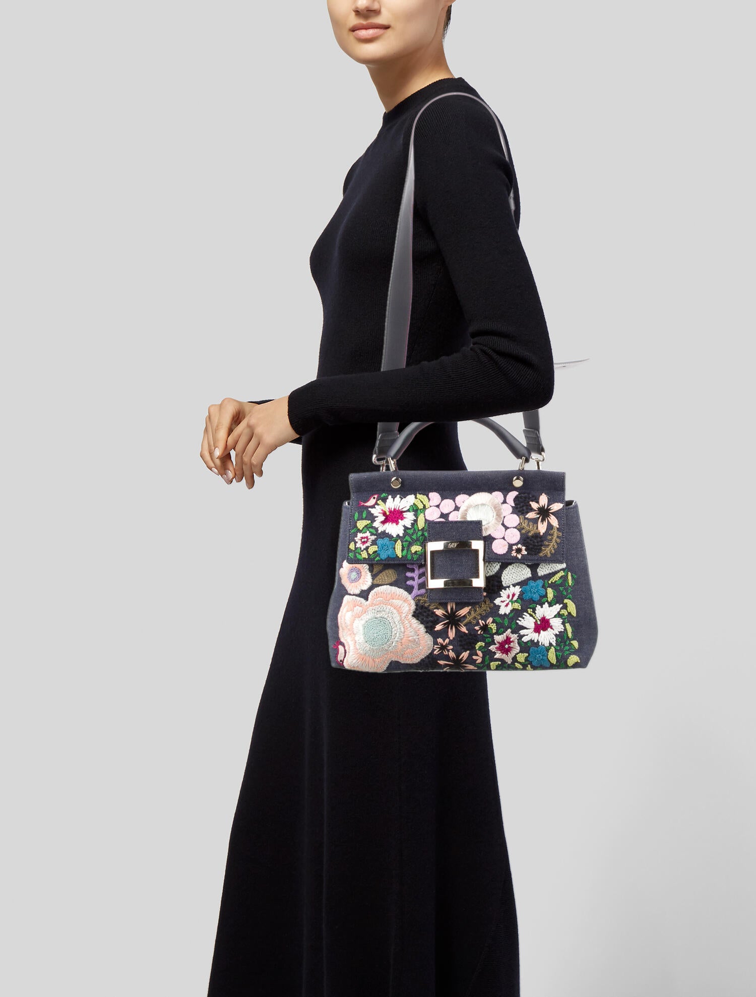 Roger Vivier Viv Cabas Small Raffia Flower Handle Bag - Blue Handle ...