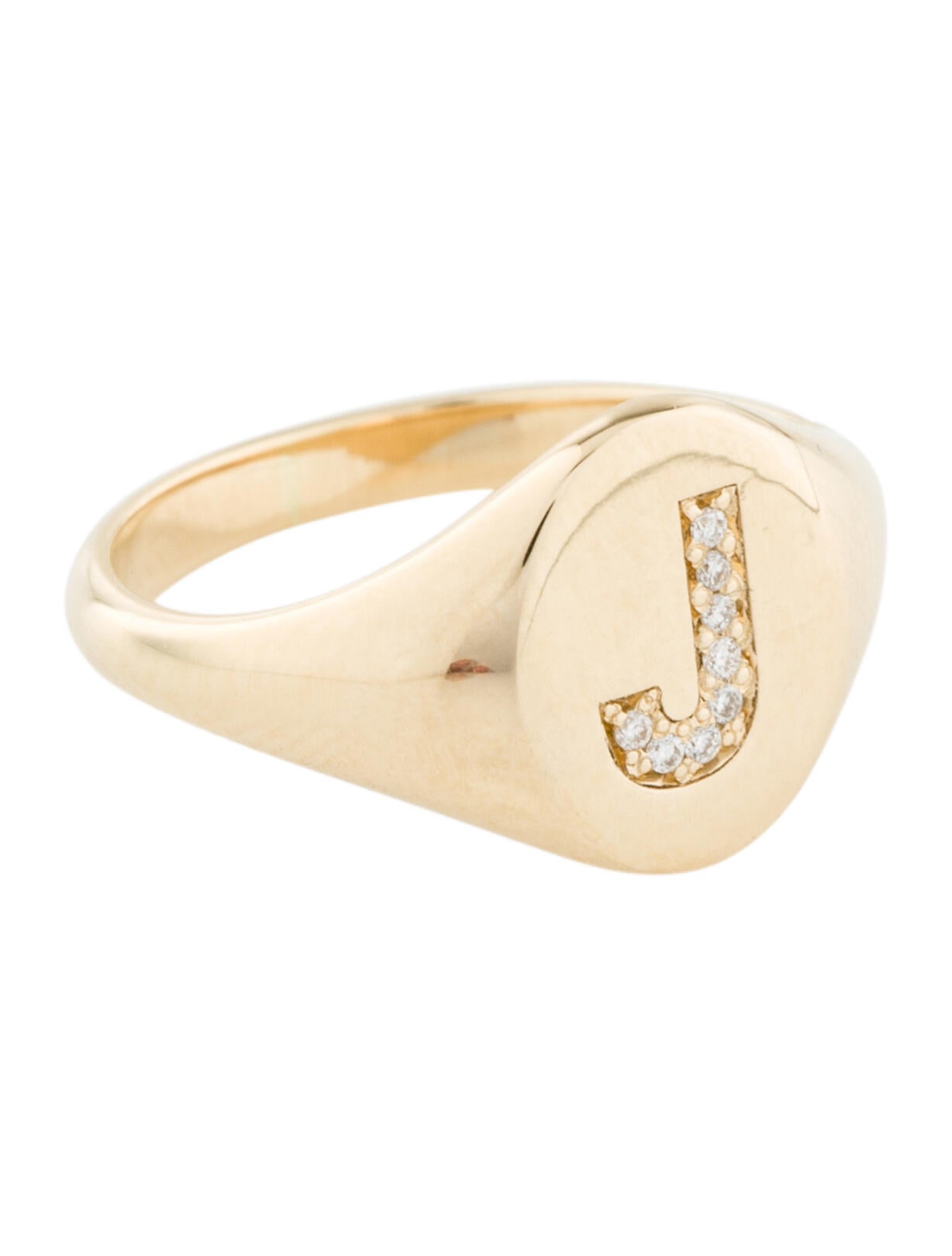 Ring 14K Diamond 'J' Initial Ring - Signet Ring, Rings - RRING123629 ...