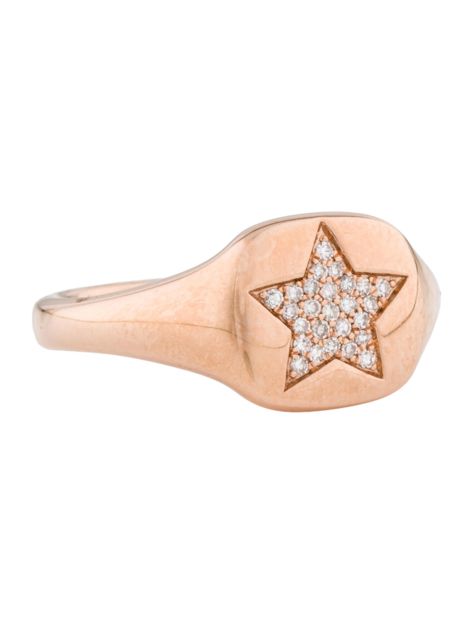 Ring 14K Diamond Star Signet Ring - 14K Rose Gold Signet Ring, Rings - RRING150934 | The RealReal