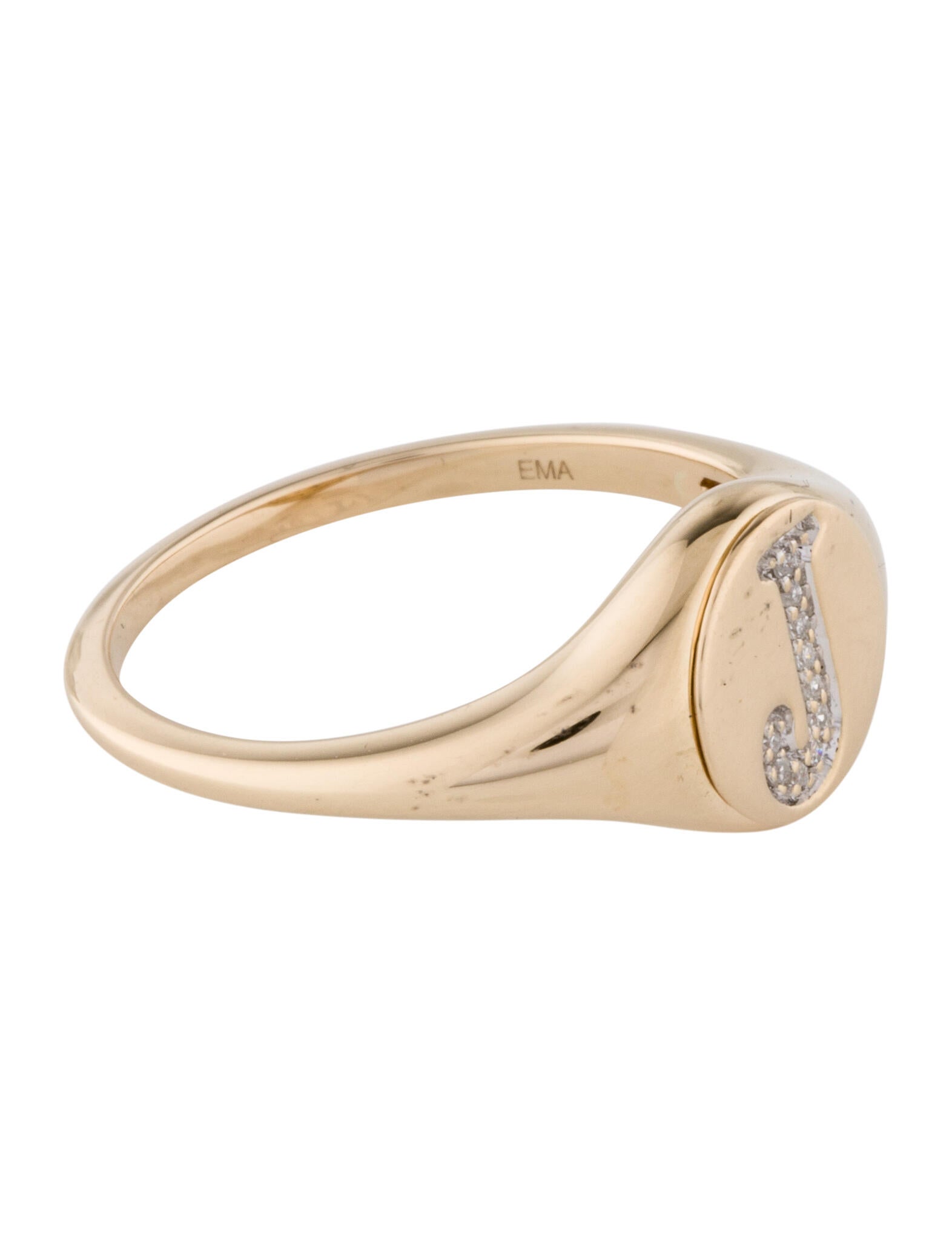Ring 14K Diamond 'J' Initial Signet Ring - 14K Yellow Gold Signet Ring ...