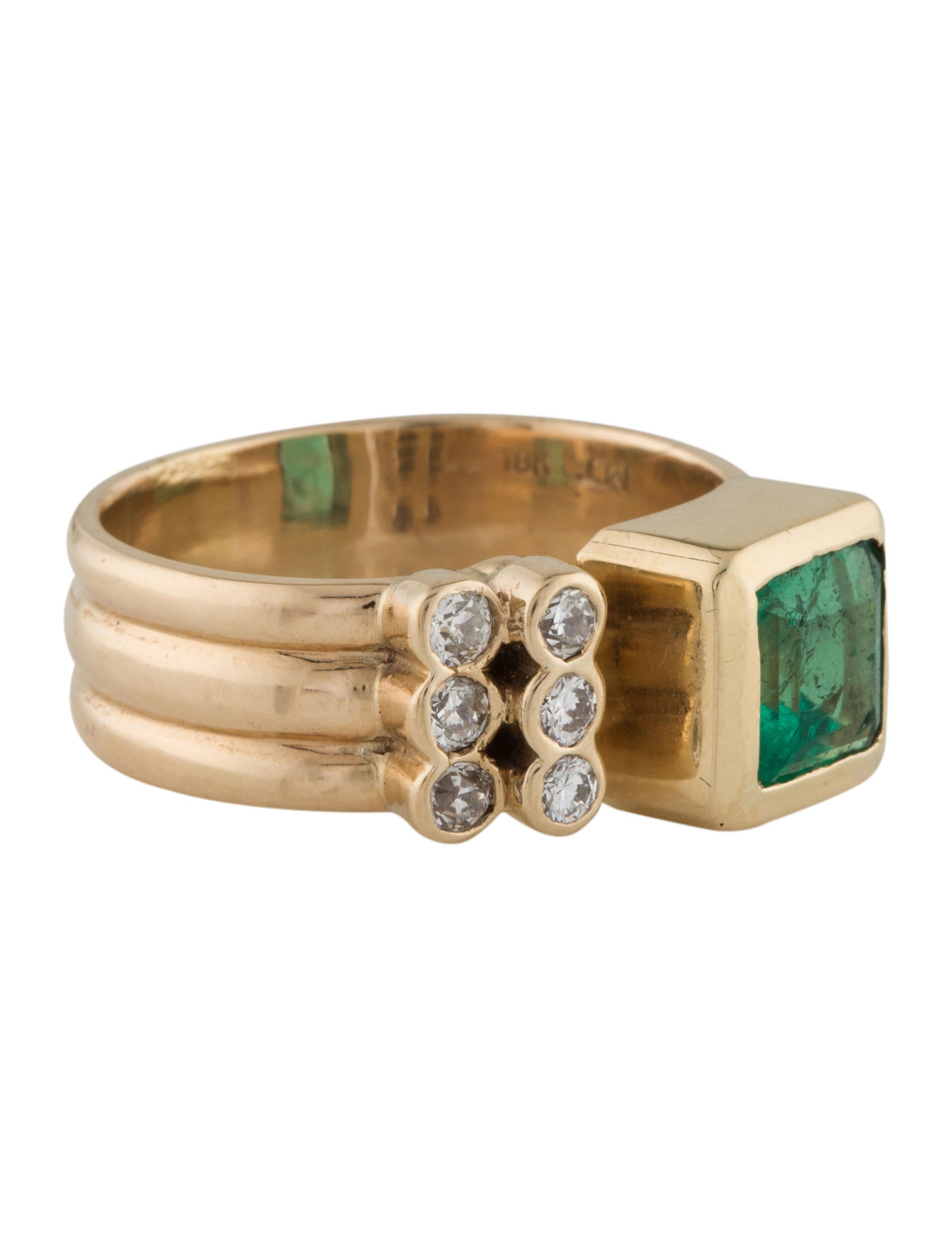 Ring 18K 1.68ct Emerald & Diamond Cocktail Ring - 18K Yellow Gold ...