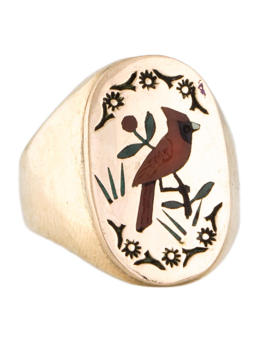Ring 14K Inlay Cardinal Signet Ring - Signet Ring, Rings - RRING177982 ...