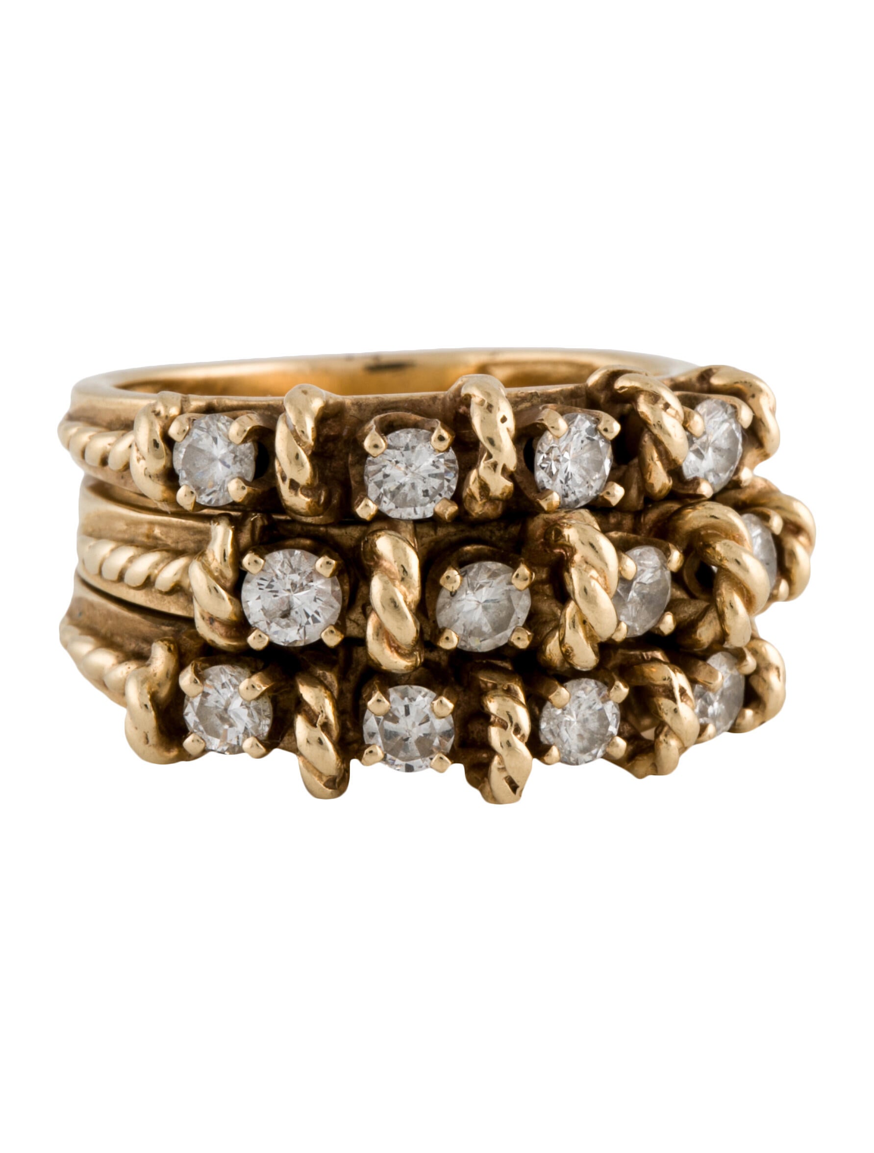 Ring 14K Diamond Convertible 3 row Stacking Ring - 14K Yellow Gold ...