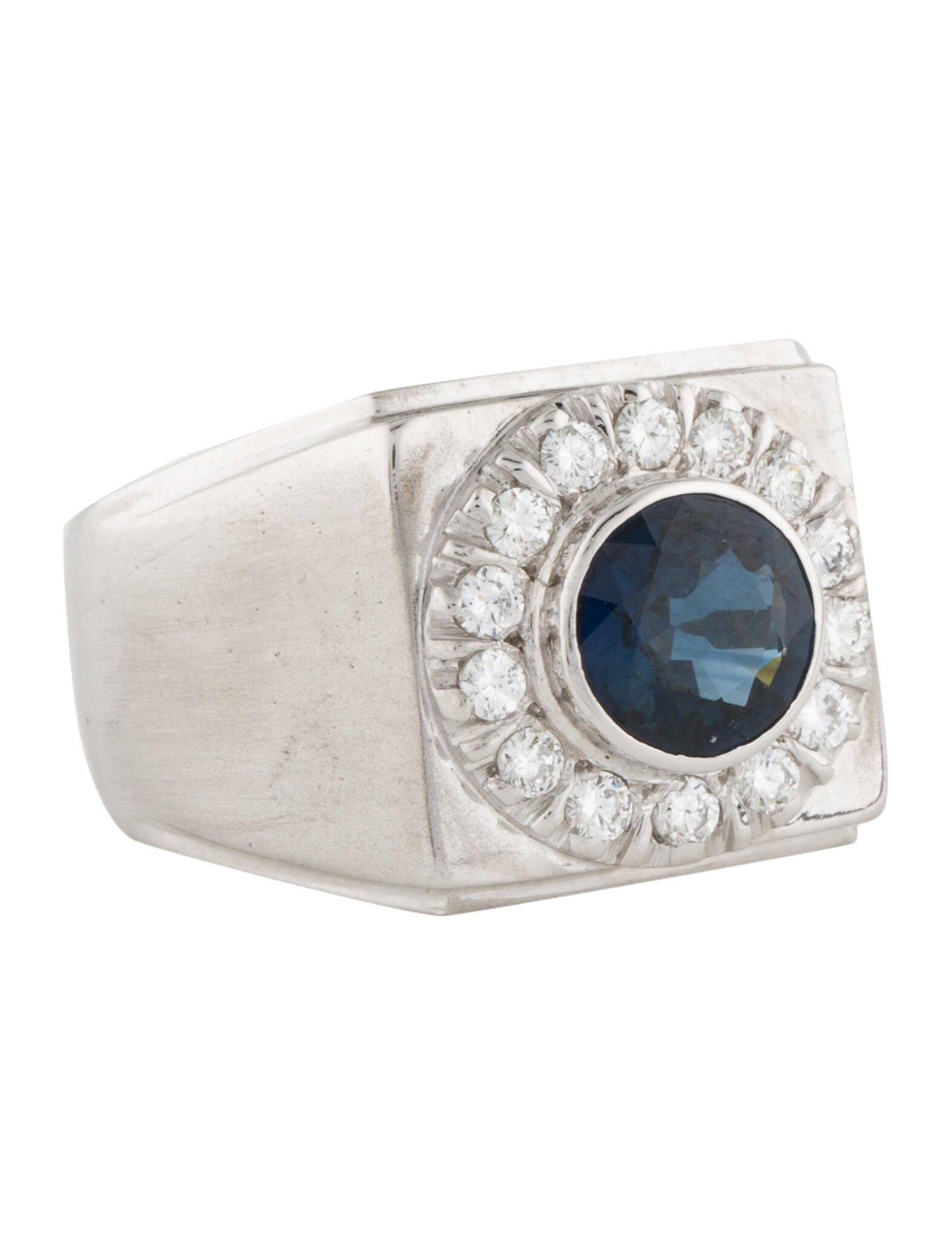 Ring 14K 1.30ct Sapphire & Diamond Signet Ring - Signet Ring, Rings ...