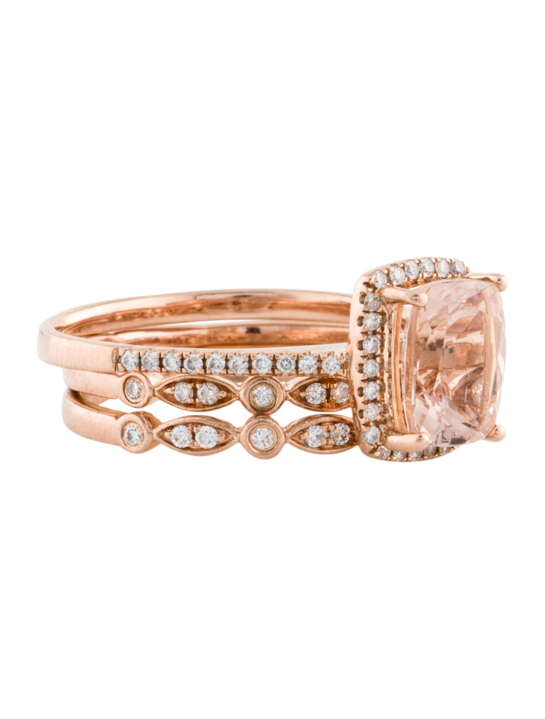 Ring 14K Morganite & Diamond Wedding Set - 14K Rose Gold Wedding Set ...