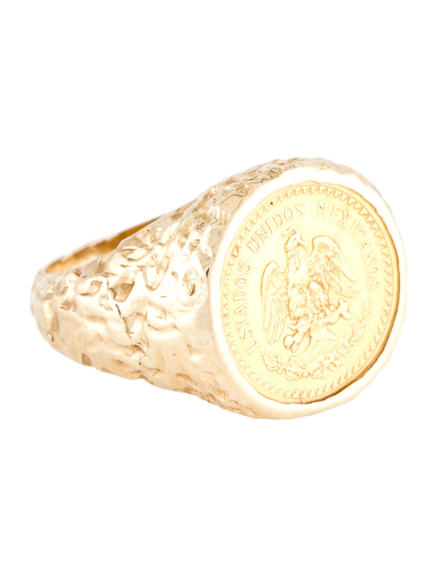Ring 14K Signet Ring w/ 21K Peso Coin - 14K Yellow Gold Signet Ring ...