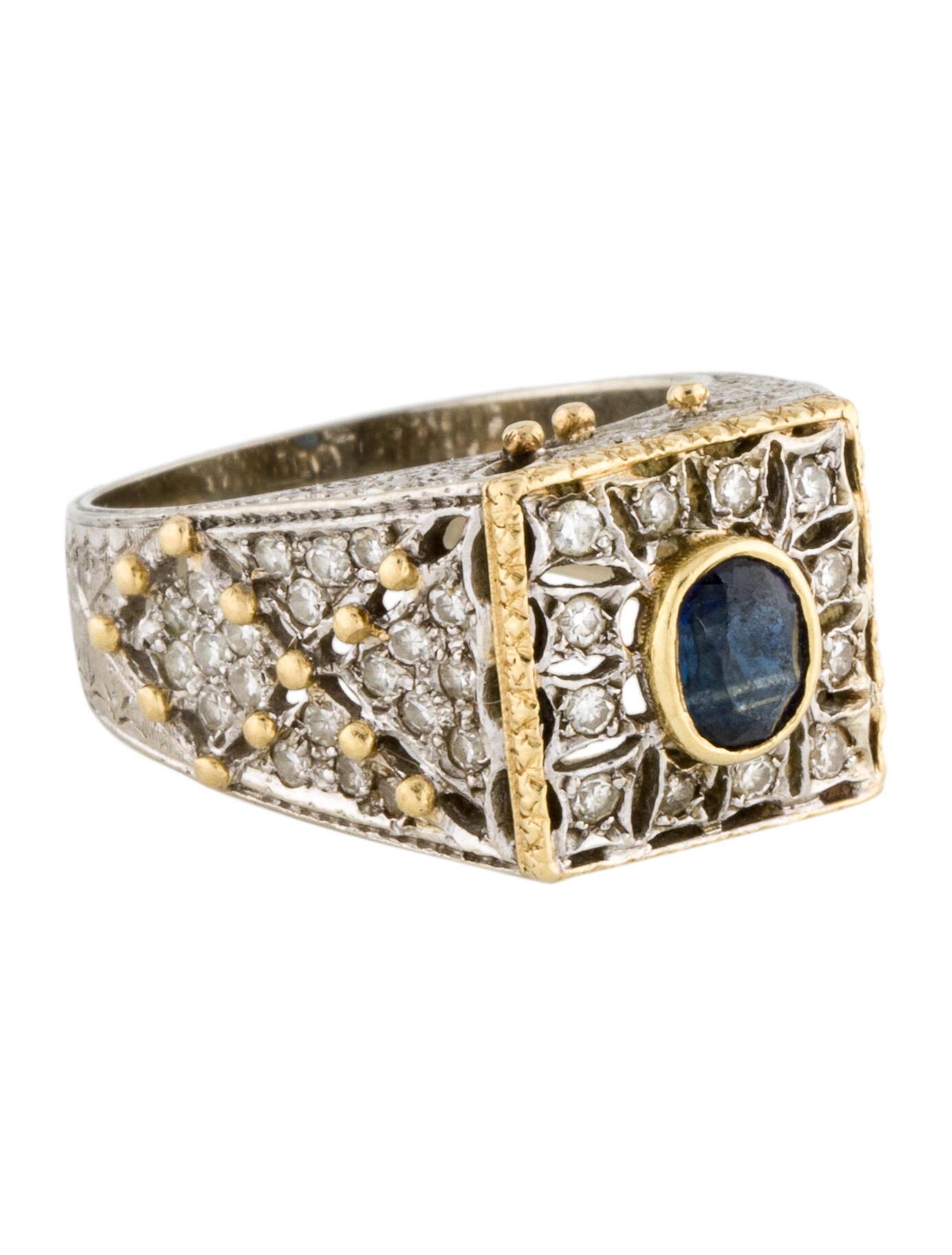 Ring Vintage 18K Sapphire & Diamond Signet Ring - Signet Ring, Rings ...