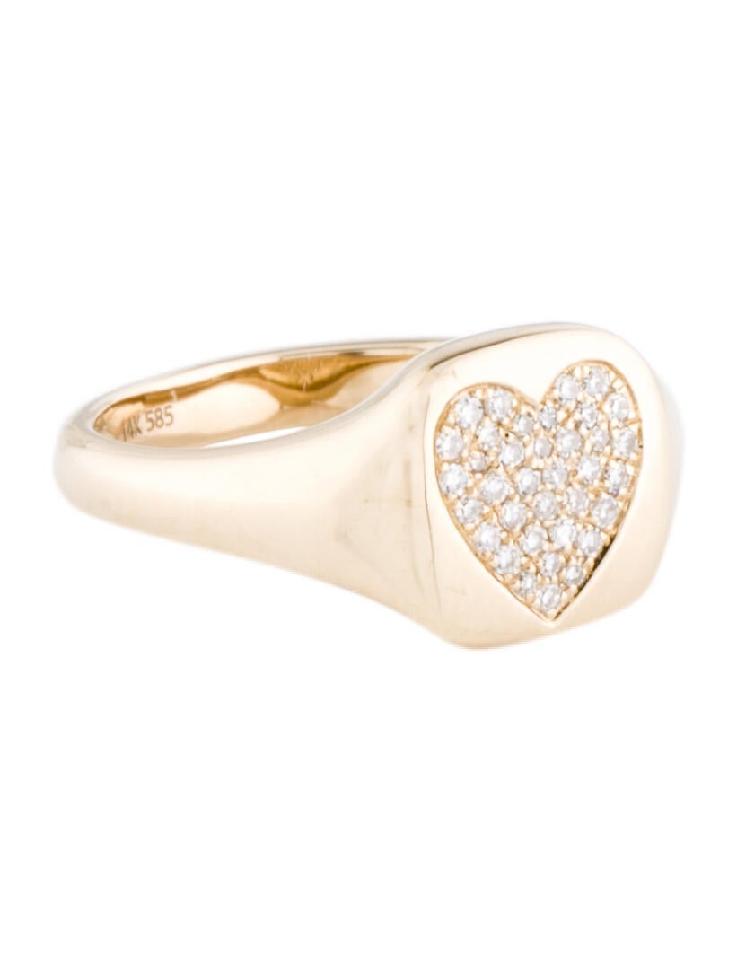 Ring 14K Diamond Heart Signet Ring - 14K Yellow Gold Signet Ring, Rings ...
