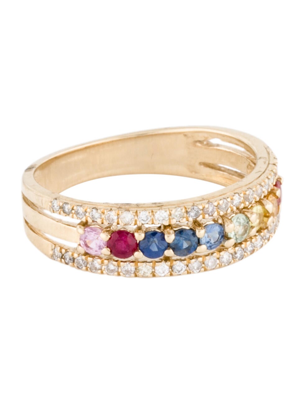 Ring 14K Ruby, Sapphire & Diamond Band - 14K Yellow Gold Band, Rings ...