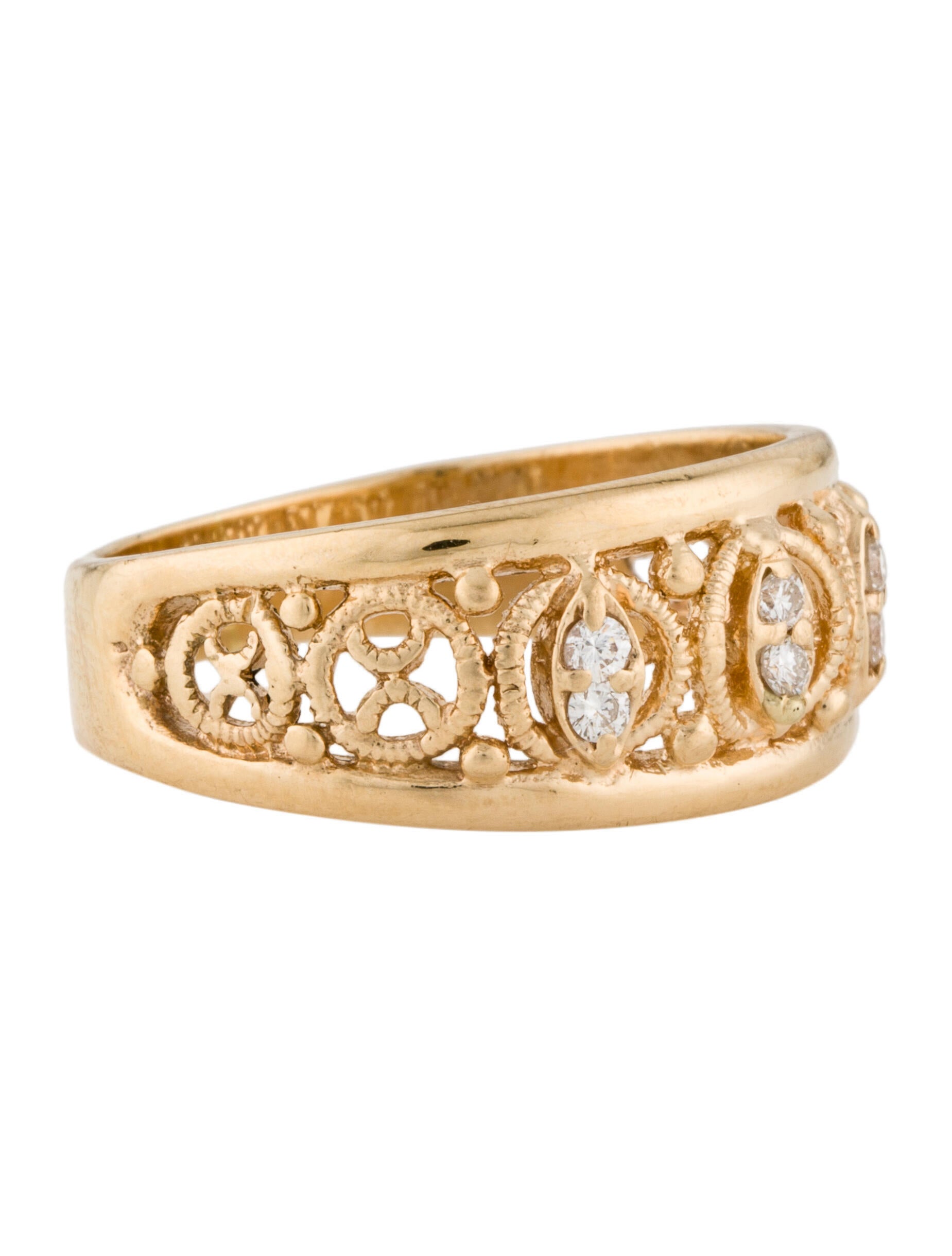 Ring 14K Diamond Filigree Band - 14K Yellow Gold Band, Rings ...