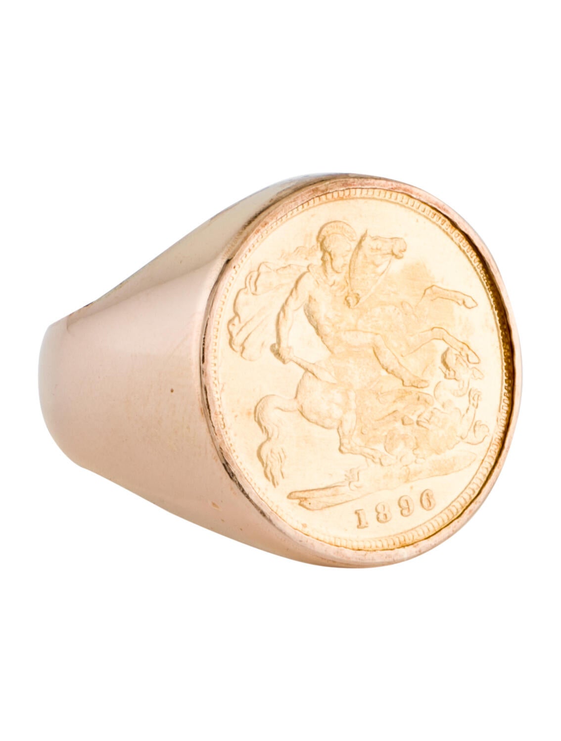 Ring 18K St George & The Dragon Replica Coin Signet Ring - 18K Yellow ...