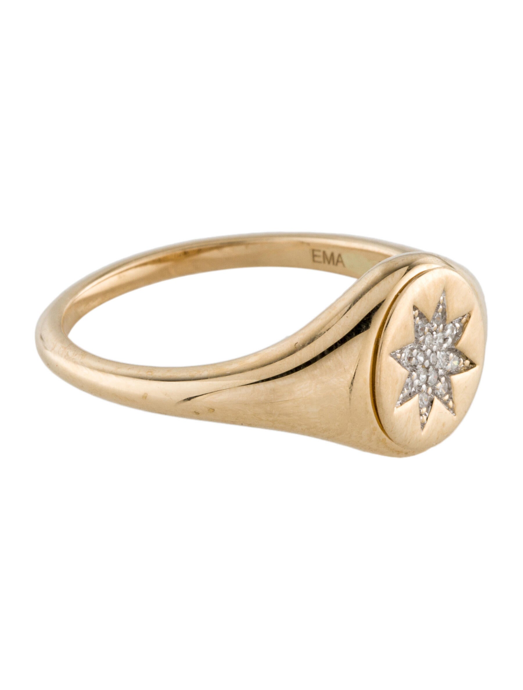 Ring 14K Diamond Star Signet Ring - 14K Yellow Gold Signet Ring, Rings ...