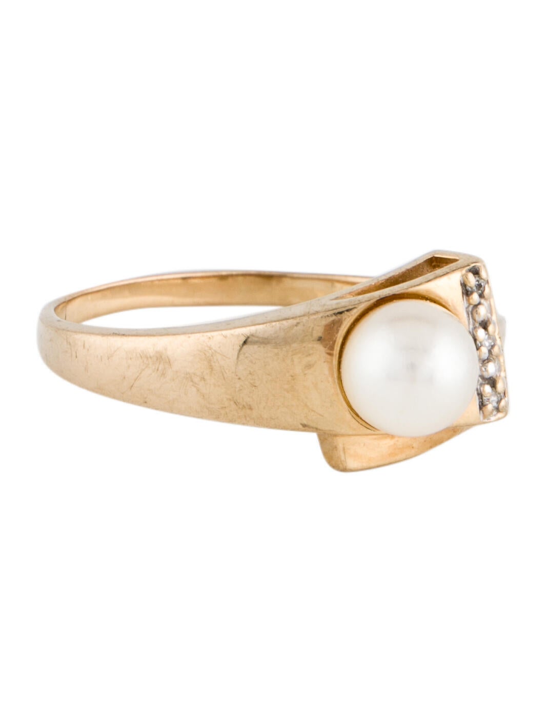 Ring 14K Pearl & Diamond Tapered Band Ring - 14K Yellow Gold Band ...