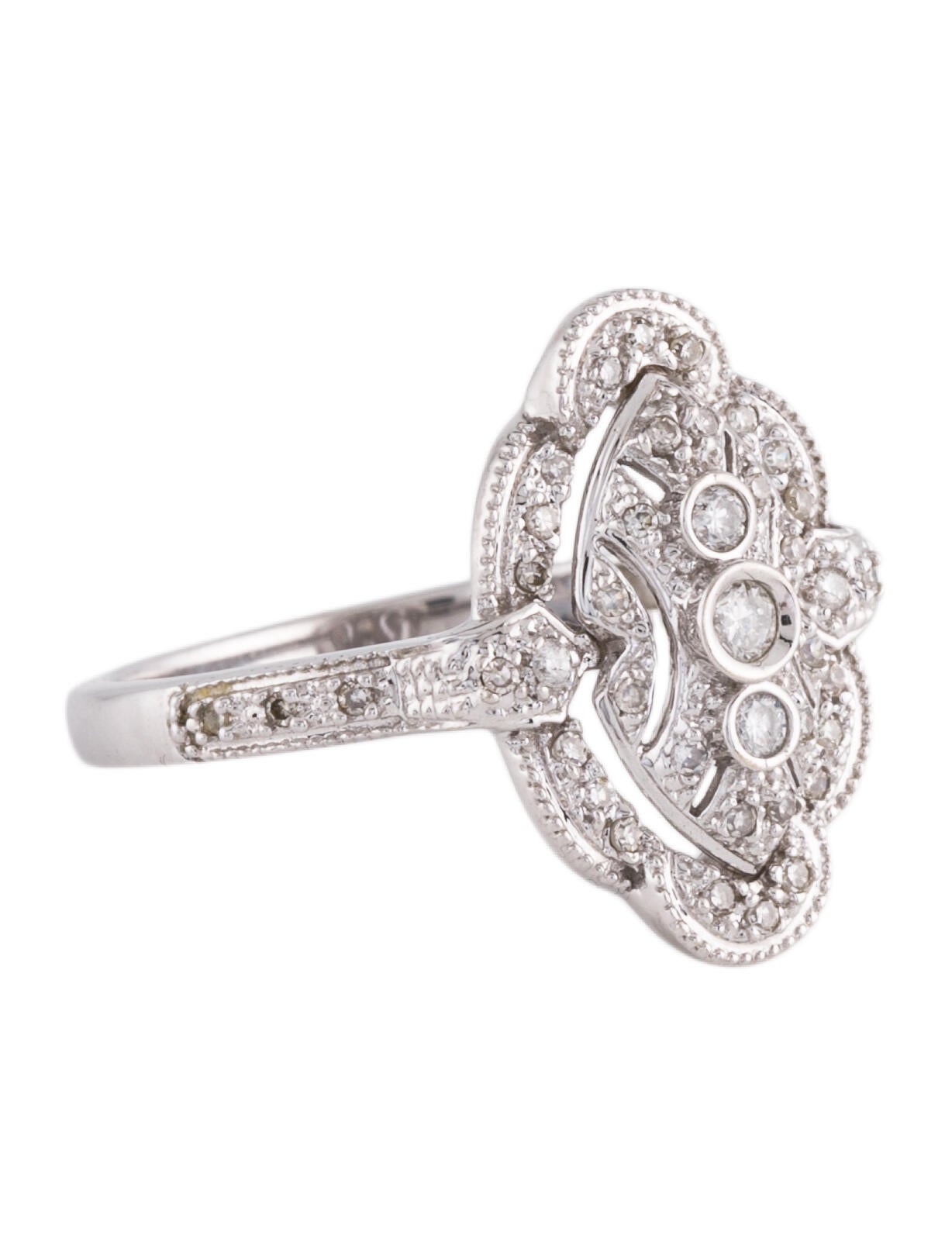 Ring 14K Diamond Cocktail Ring - Rhodium-Plated 14K White Gold Cocktail ...