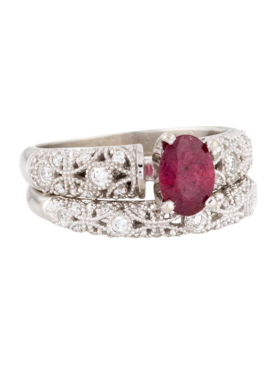 Ring La Vie Ruby & Diamond Ring Wedding Set - Rhodium-Plated 14K White ...