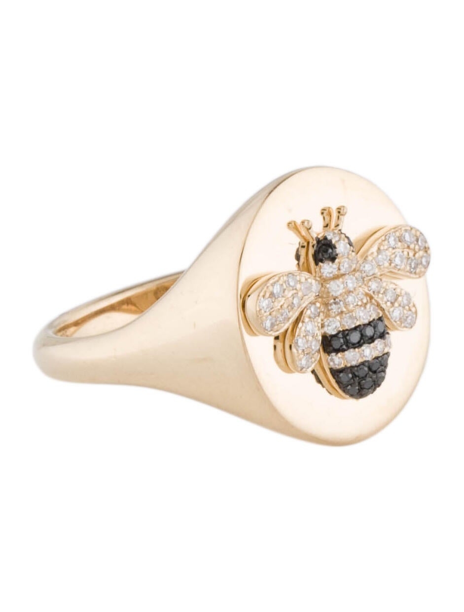 Ring 14K Diamond Bee Signet - 14K Yellow Gold Signet Ring, Rings ...