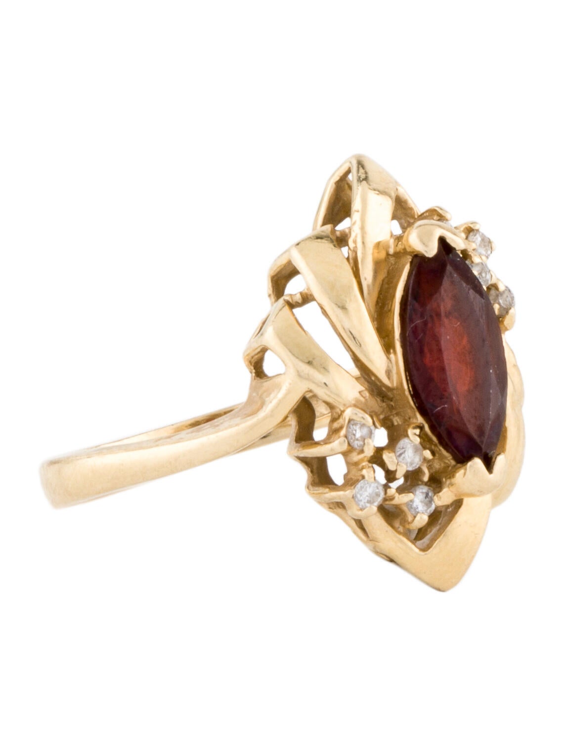 Ring 14K Garnet & Diamond Cocktail Ring - 14K Yellow Gold Cocktail Ring ...