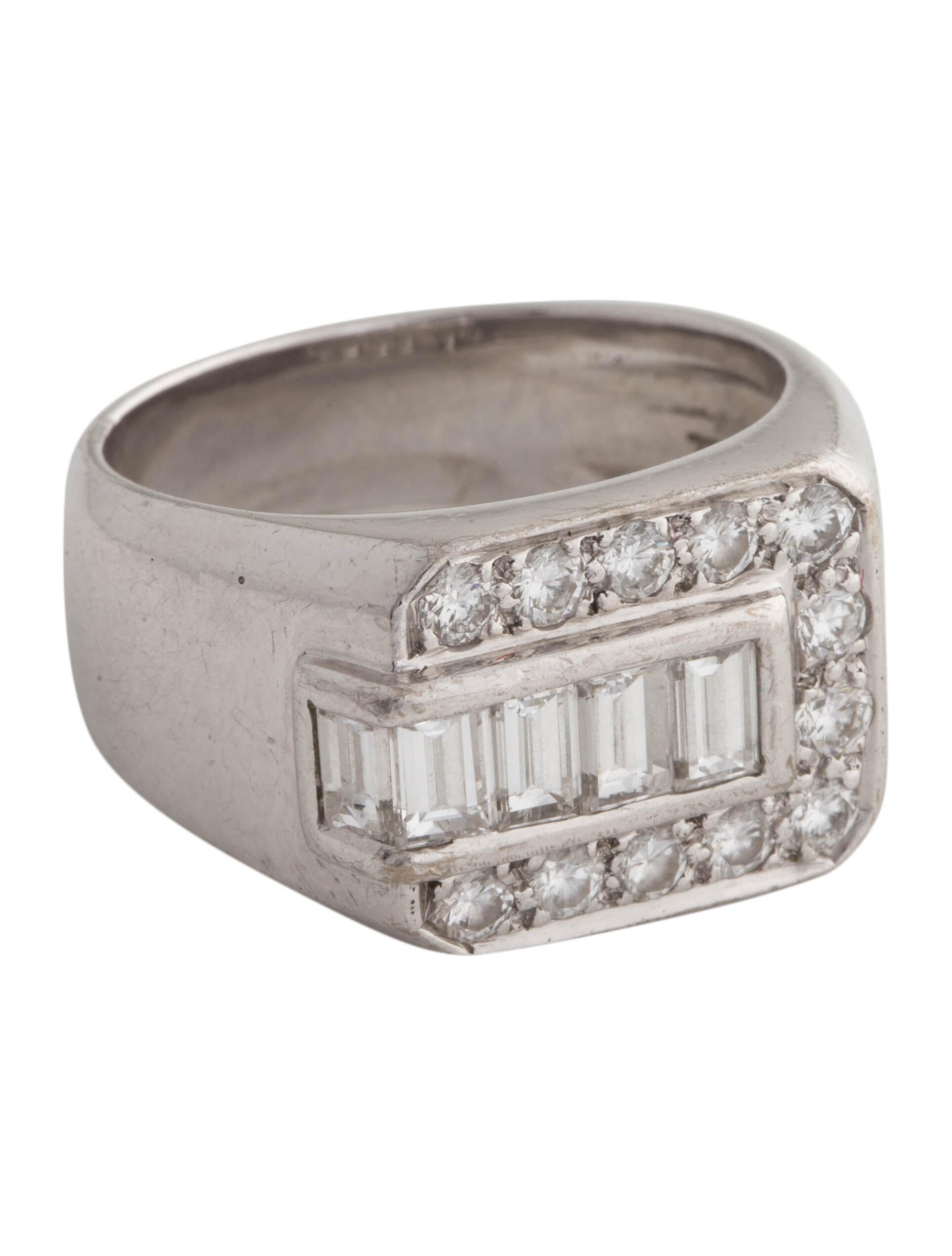 Ring 18K 1.44ctw Diamond Signet Ring - Rhodium-Plated 18K White Gold ...