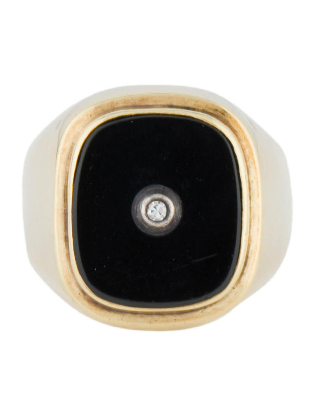 Ring Vintage 14K Onyx & Diamond Signet Ring - 14K Yellow Gold Signet ...