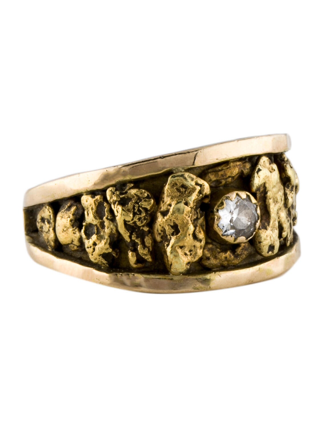 Ring 15K Diamond Nugget Band - 24K Yellow Gold Band, Rings ...